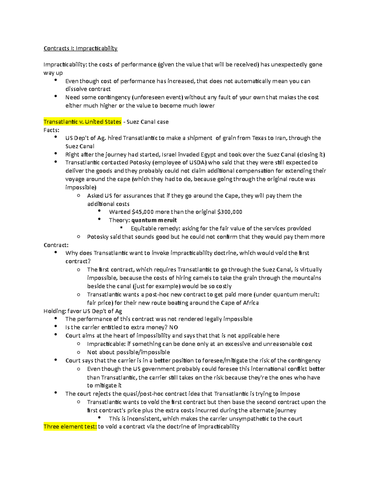 Contracts I- impracticability - Contracts I: Impracticability ...