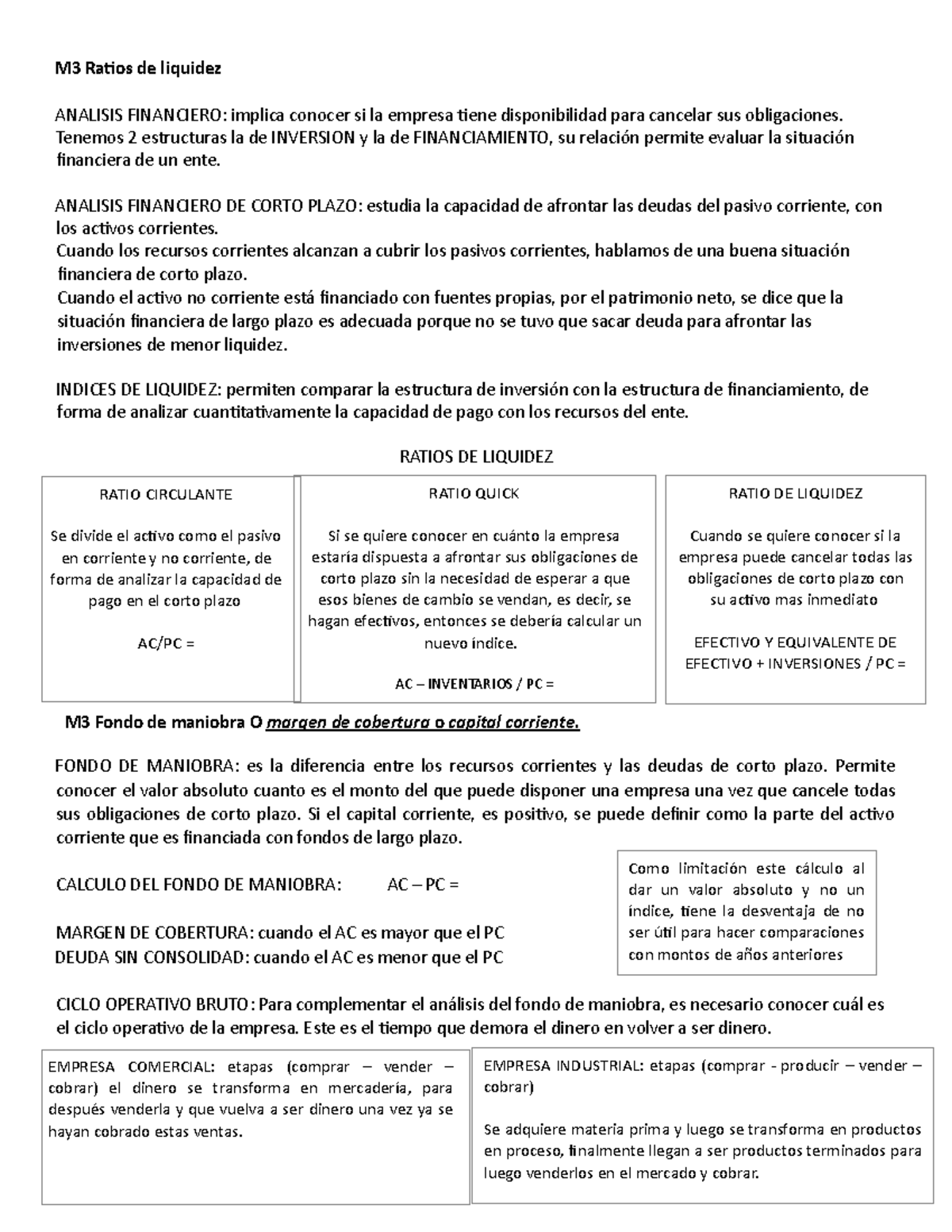 Resumen Contabilidad M3 Y M4 BY M - M3 Ratios de liquidez ANALISIS FINANCIERO: implica conocer ...