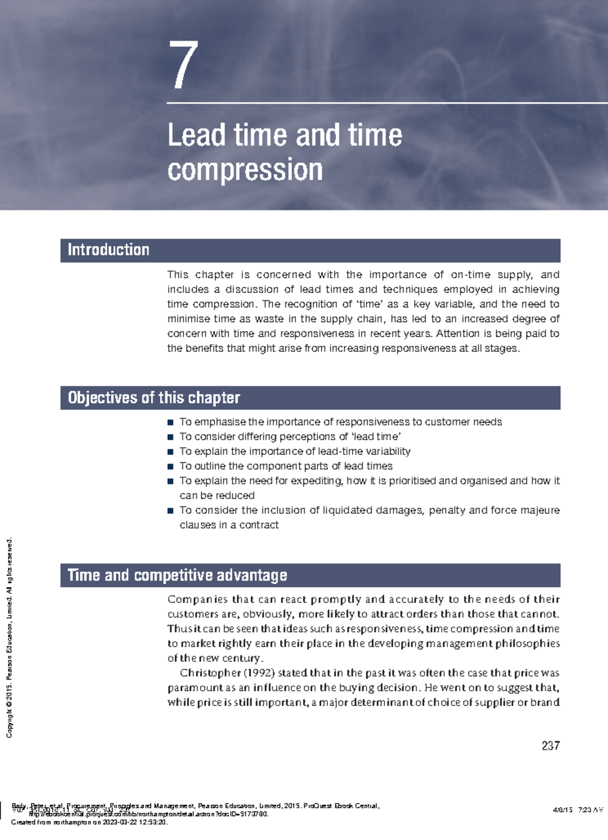 Procurement Principles and Management - (Chapter 7 Lead time and time ...