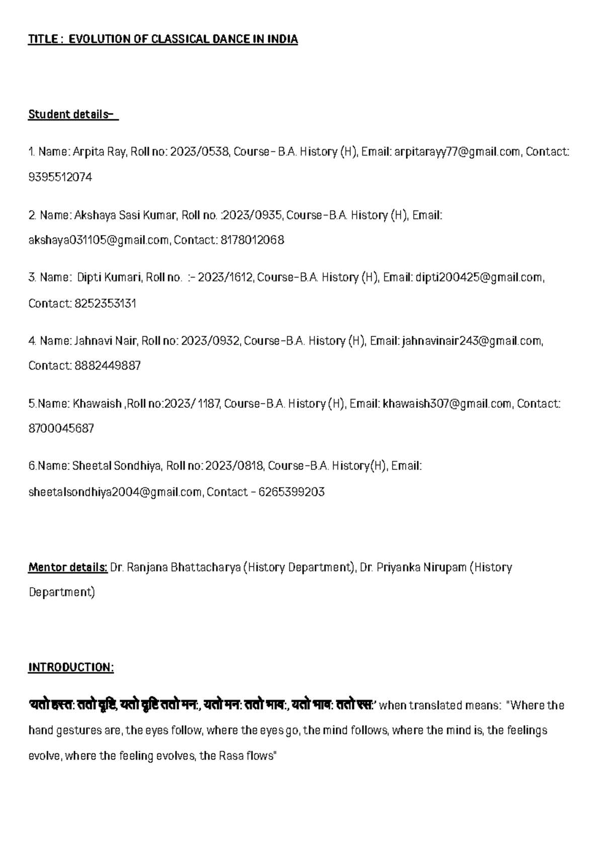 The Evolution of Classical Dance-1 - TITLE : EVOLUTION OF CLASSICAL ...