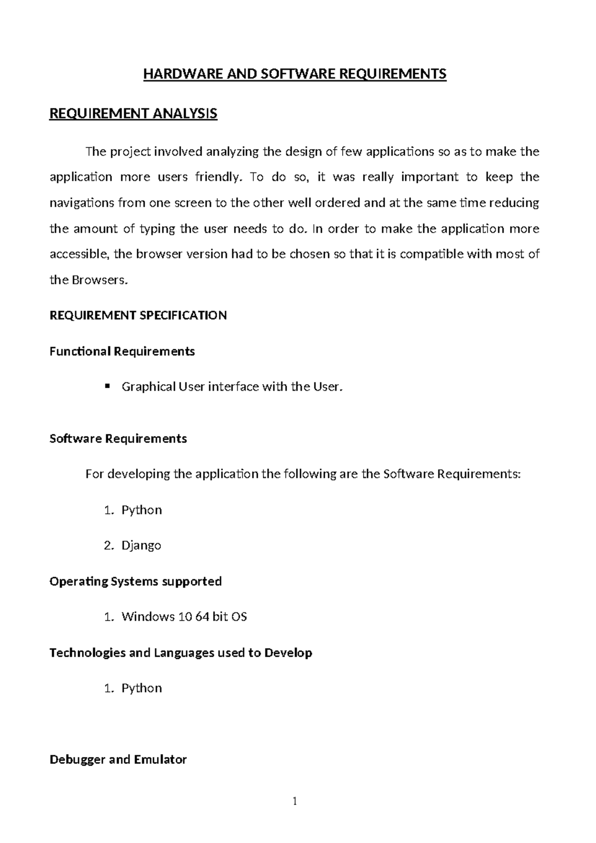 Hardware AND Software Specificantion - HARDWARE AND SOFTWARE ...