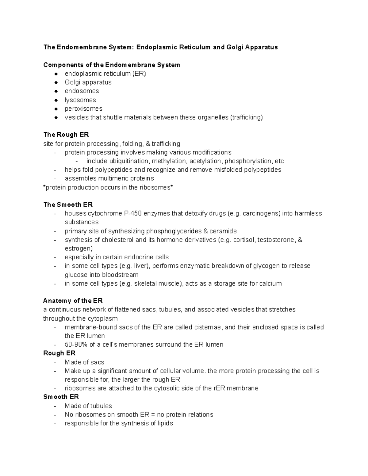 Endomembrane System ER GA - The Endomembrane System: Endoplasmic Reticulum and Golgi Apparatus ...