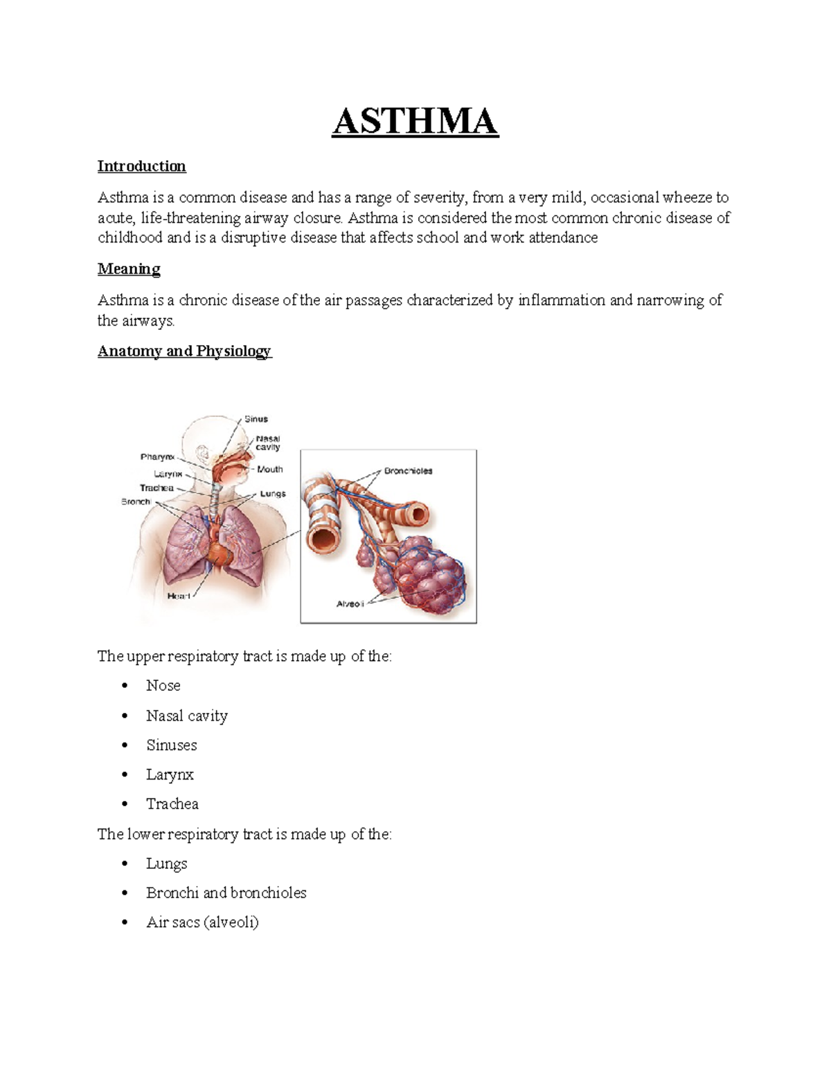 Content Asthma - INC syllabus, useful - ASTHMA Introduction Asthma is a ...