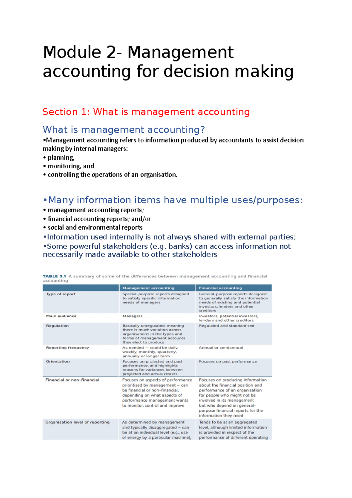 Module 2 - Module 2- Management accounting for decision making Section ...