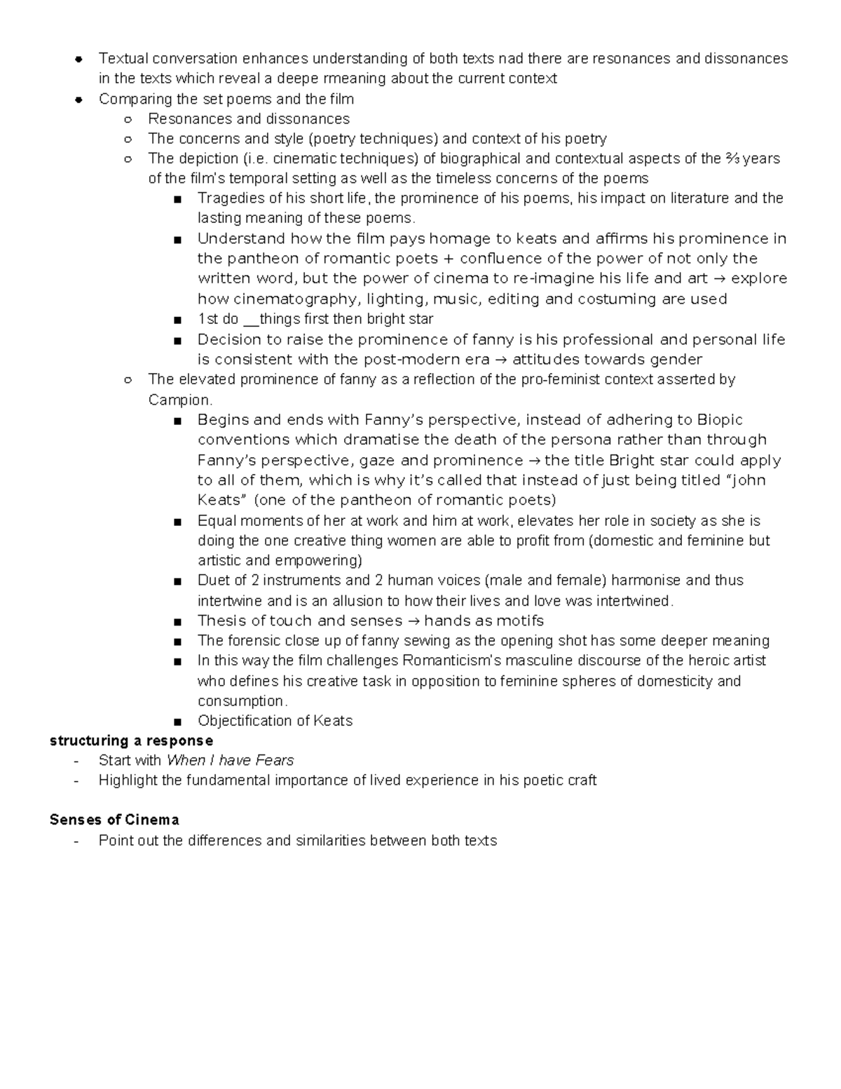 Class notes - Textual conversation enhances understanding of both texts ...