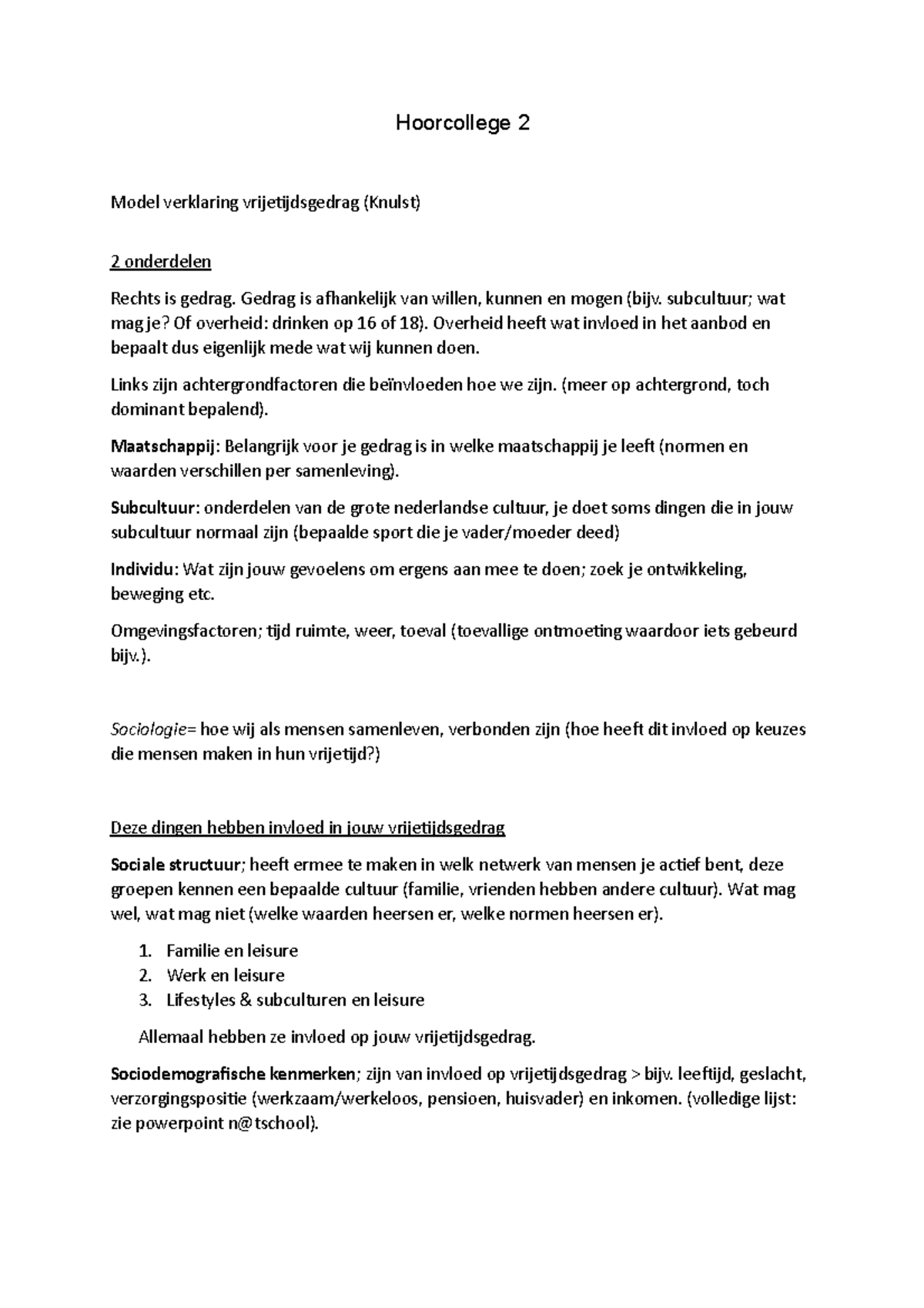 Hoorcollege 2 - College-aantekeningen 2 - Hoorcollege 2 Model ...