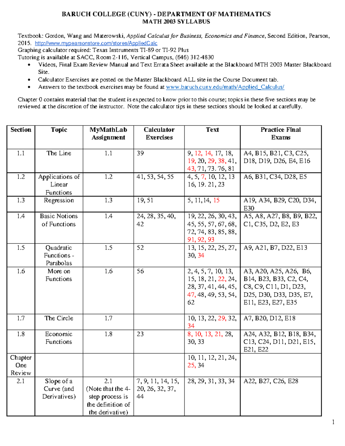 MTH 2003 Course Syllabus - BARUCH COLLEGE (CUNY) DEPARTMENT OF ...