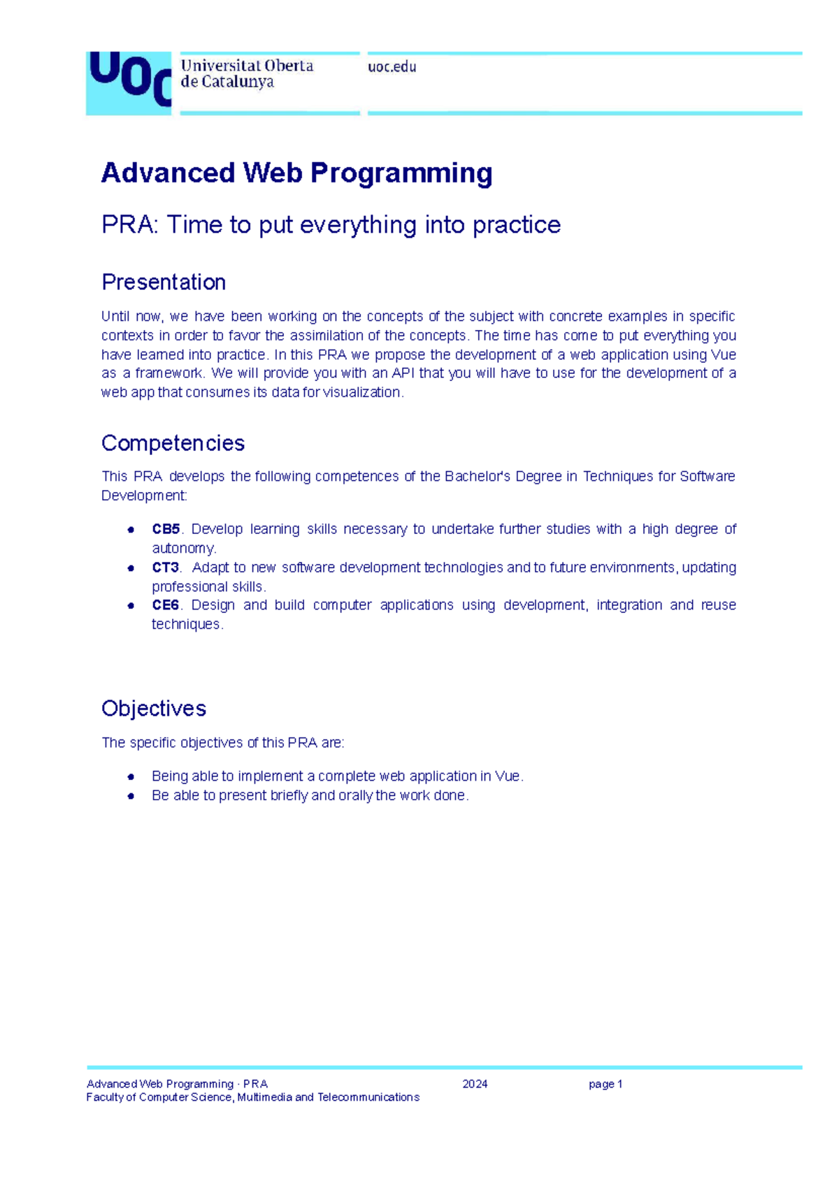 PRA. Time to put everything into practice-1 - Advanced Web Programming PRA: Time to put ...