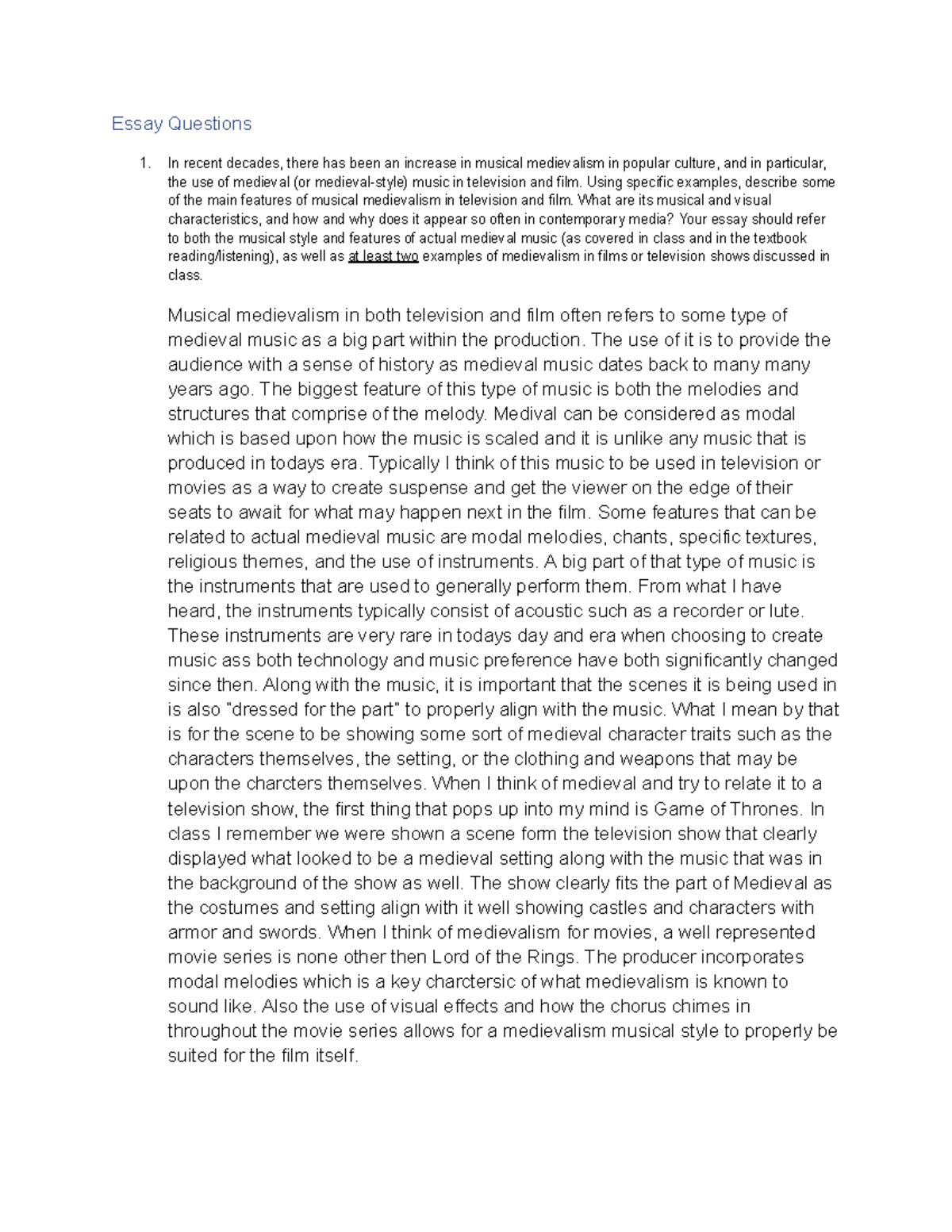 Music for Life Final 5 3 - sjjsjsj - Essay Questions In recent decades ...