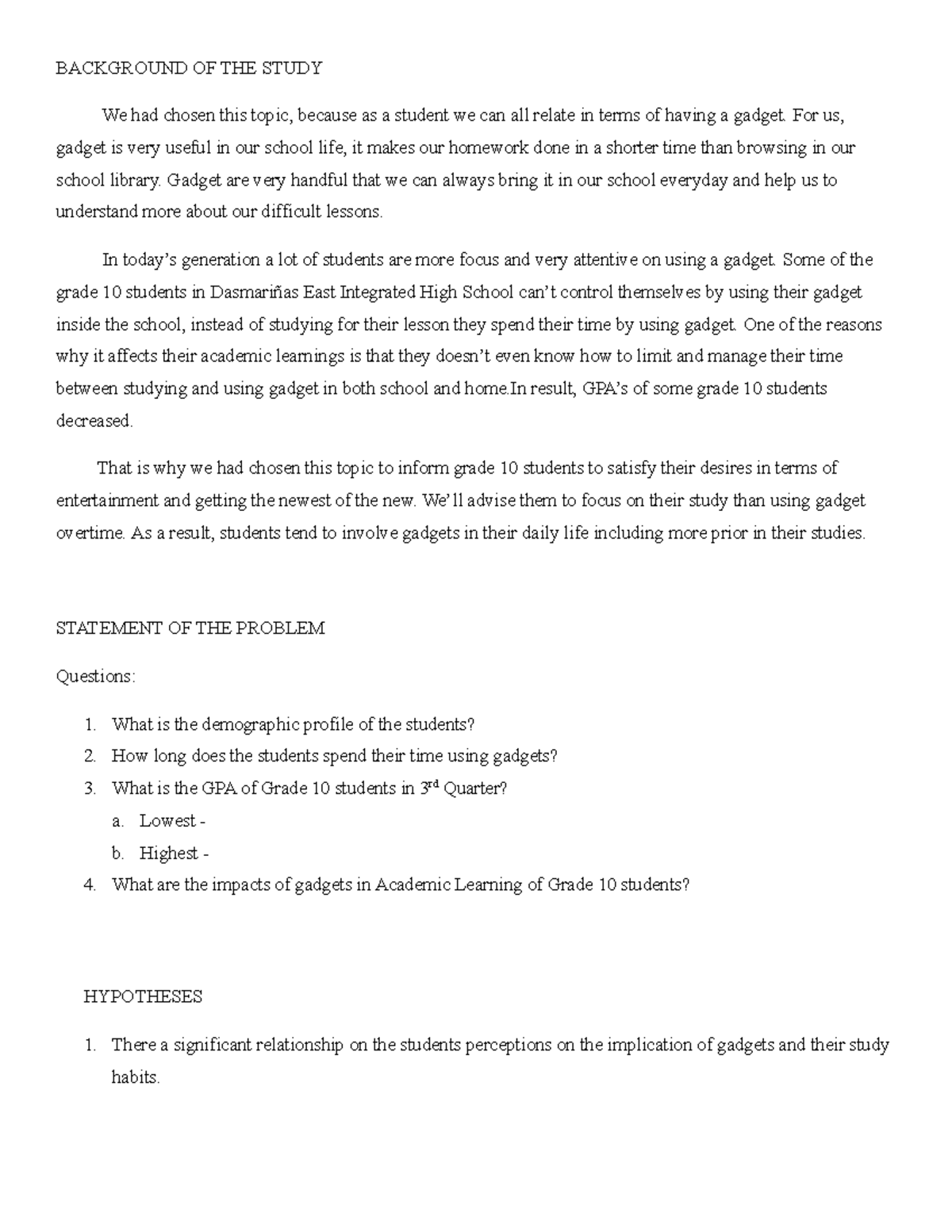 Research IN English - BACKGROUND OF THE STUDY We had chosen this topic ...