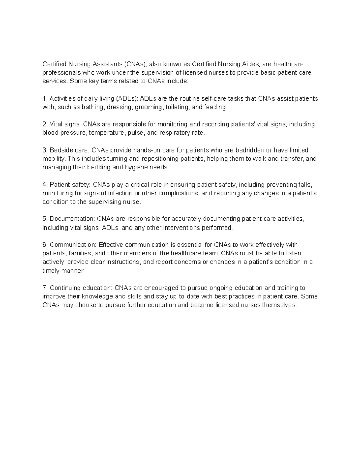 Untitled document - exam notes - Certified Nursing Assistants (CNAs ...