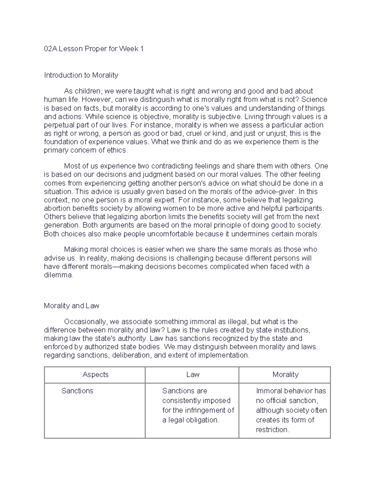 Ethics prelim - 02A Lesson Proper for Week 1 Introduction to Morality ...