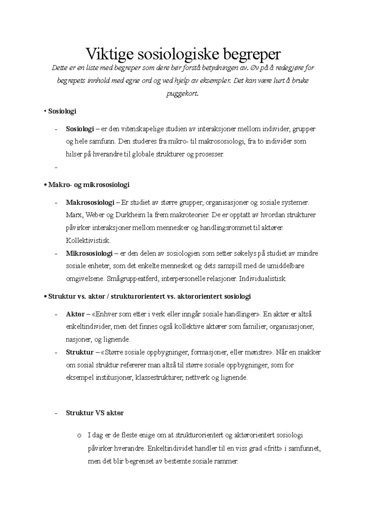 Viktige sosiologiske begreper - Øv på å redegjøre for begrepets innhold ...