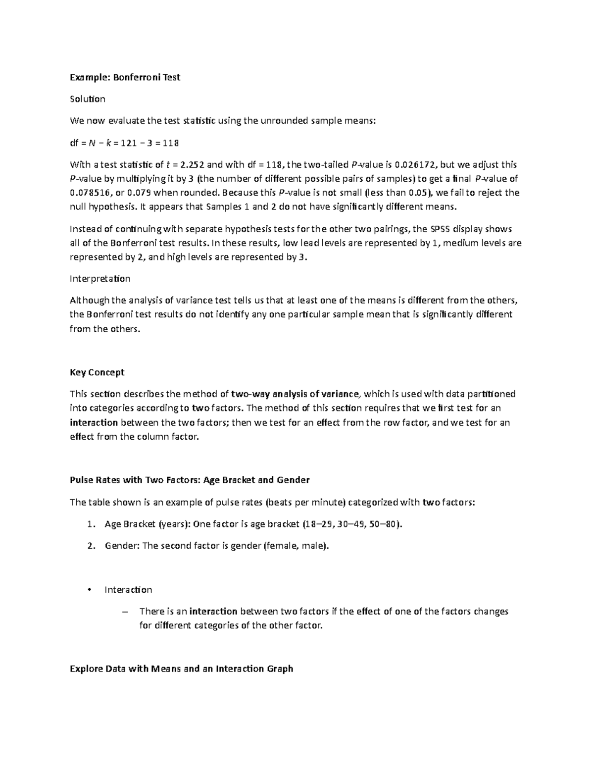 Lecture Notes 12 - Example: Bonferroni Test Solution We now evaluate ...