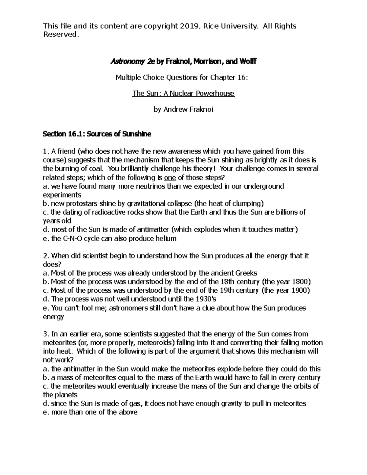 OS Astronomy 2e Test Bank Chapter 16 - Reserved. Astronomy 2 e by ...