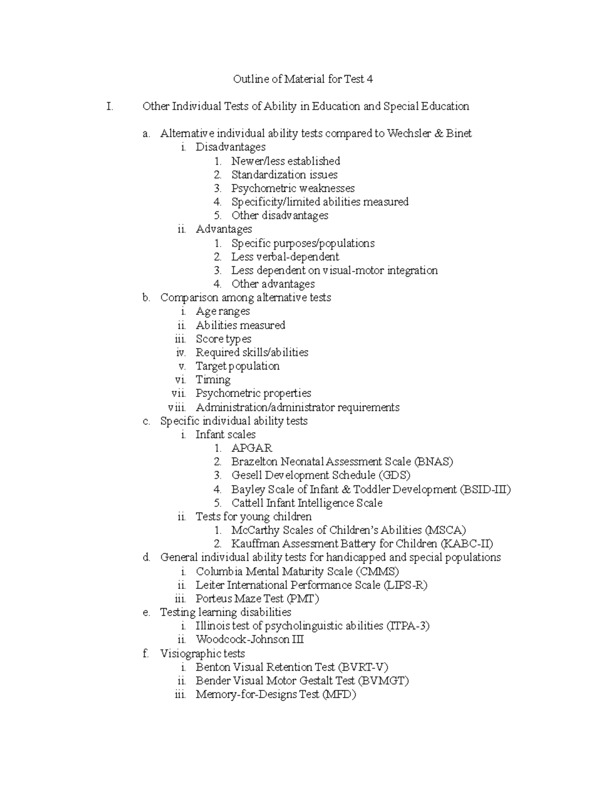 Review outline test 4 - Outline of Material for Test 4 I. Other ...