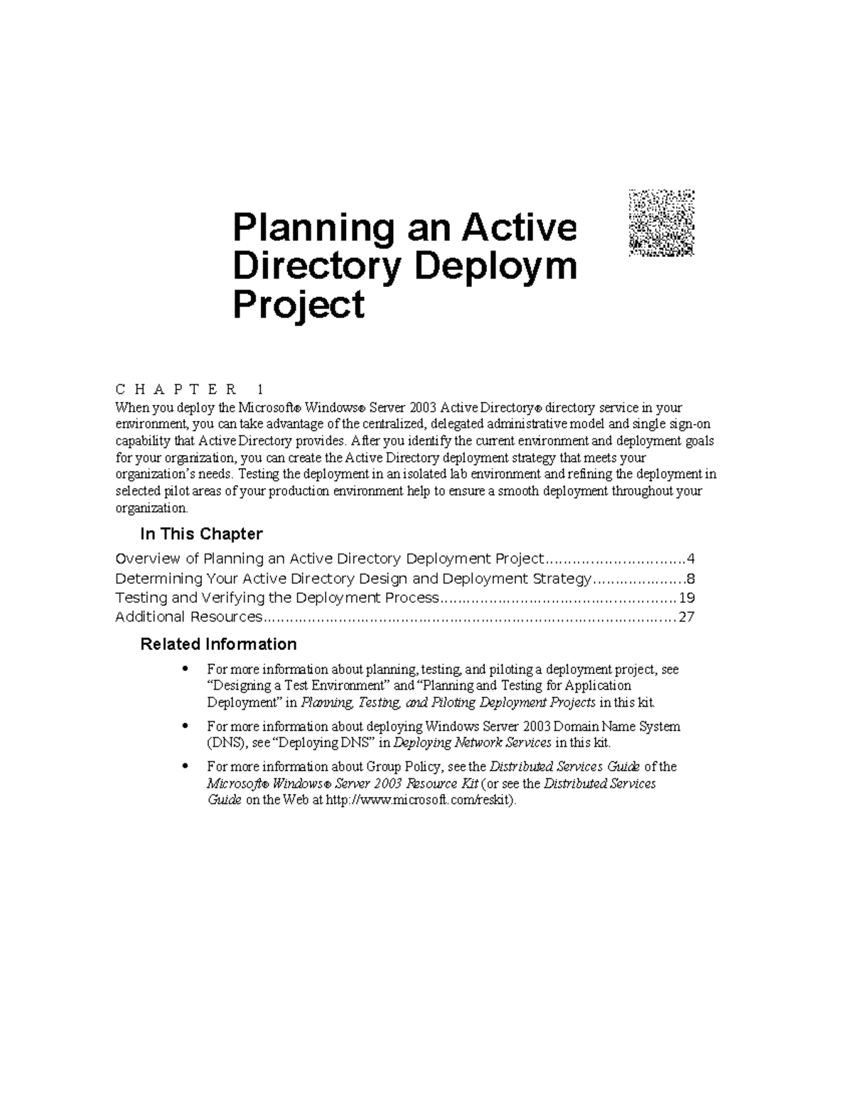 04 Chapter 1 Planning An Active Directory Deployment Project C H A P T E R 1 When You Deploy