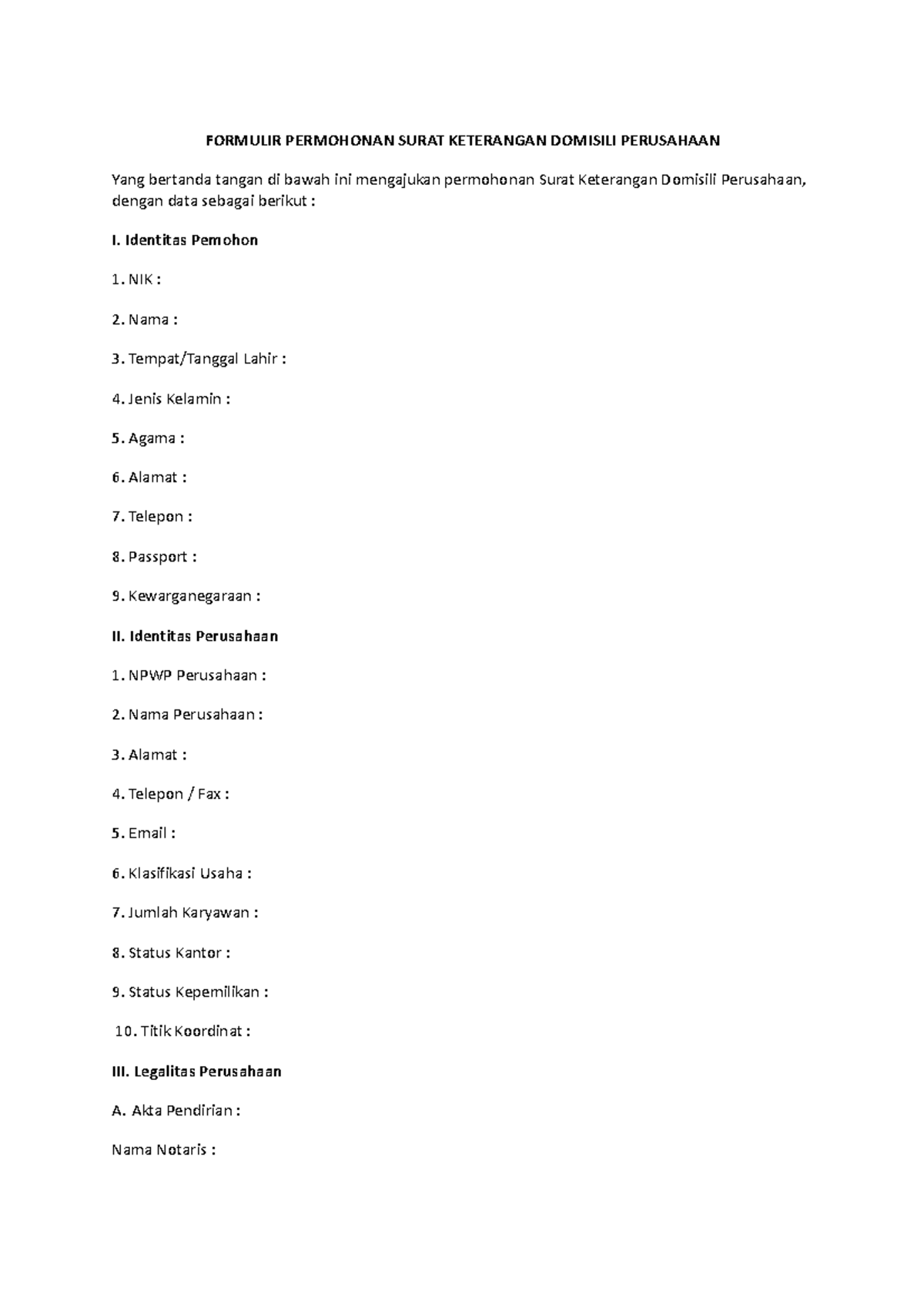 Surat skdu - FORMULIR PERMOHONAN SURAT KETERANGAN DOMISILI PERUSAHAAN ...
