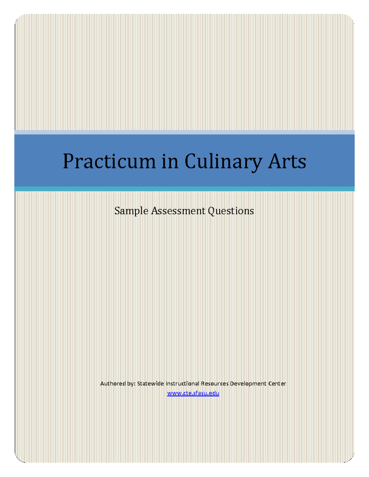 Practicum in Culinary Arts Sample Assessment Questions - Practicum in ...