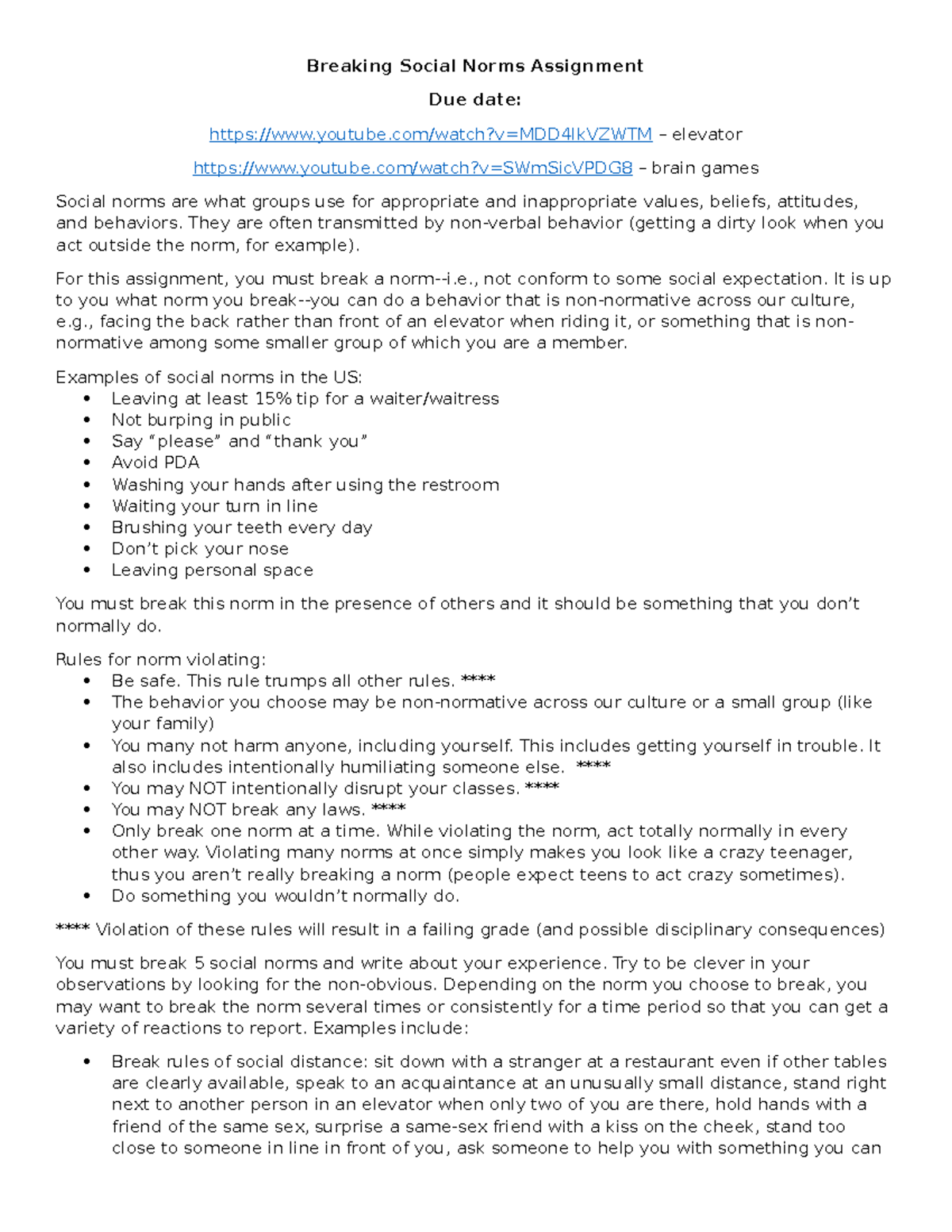 Breaking Social Norms Assignment - They are often transmitted by non ...