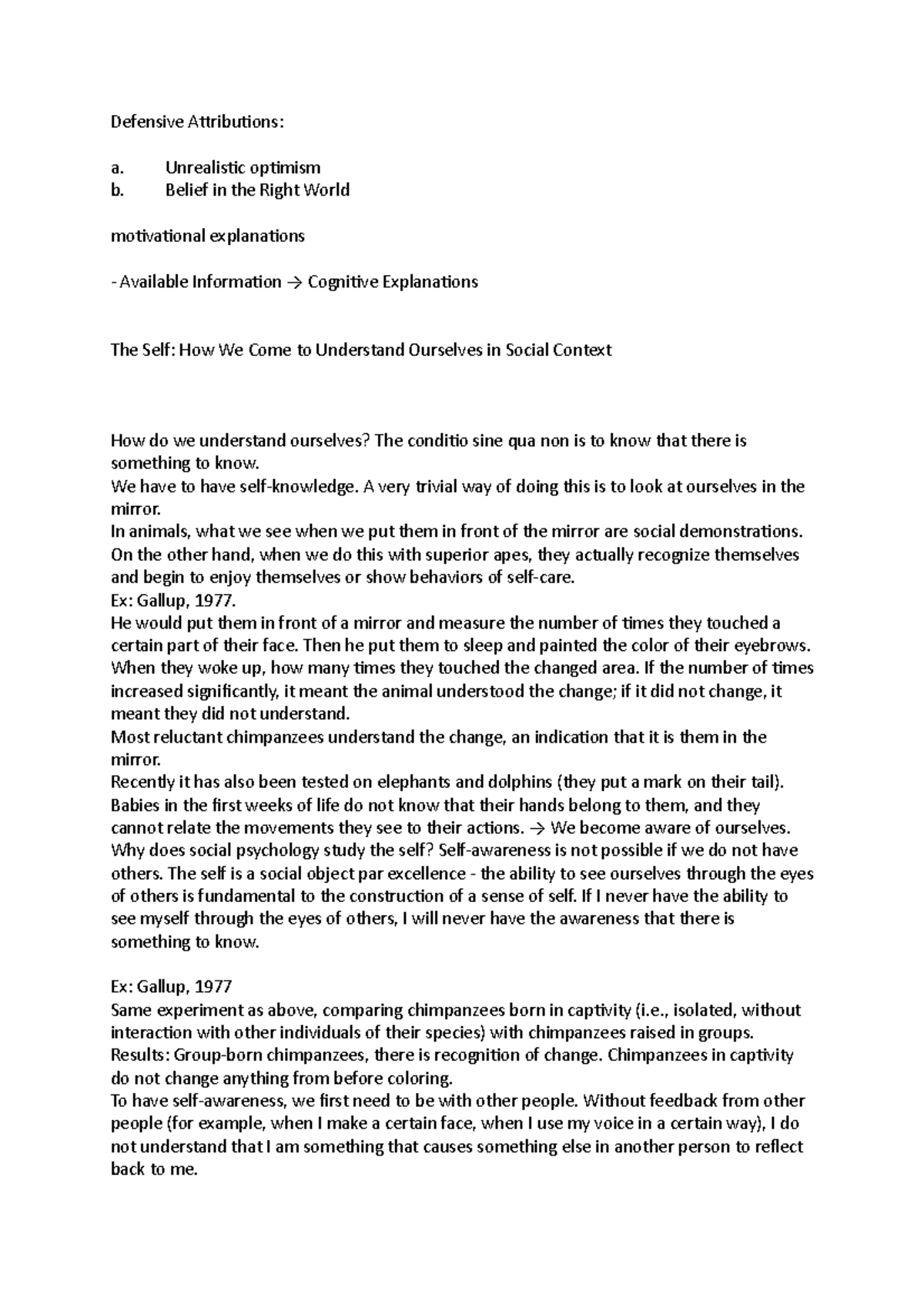 Defensive Attributions - Unrealistic optimism b. Belief in the Right ...