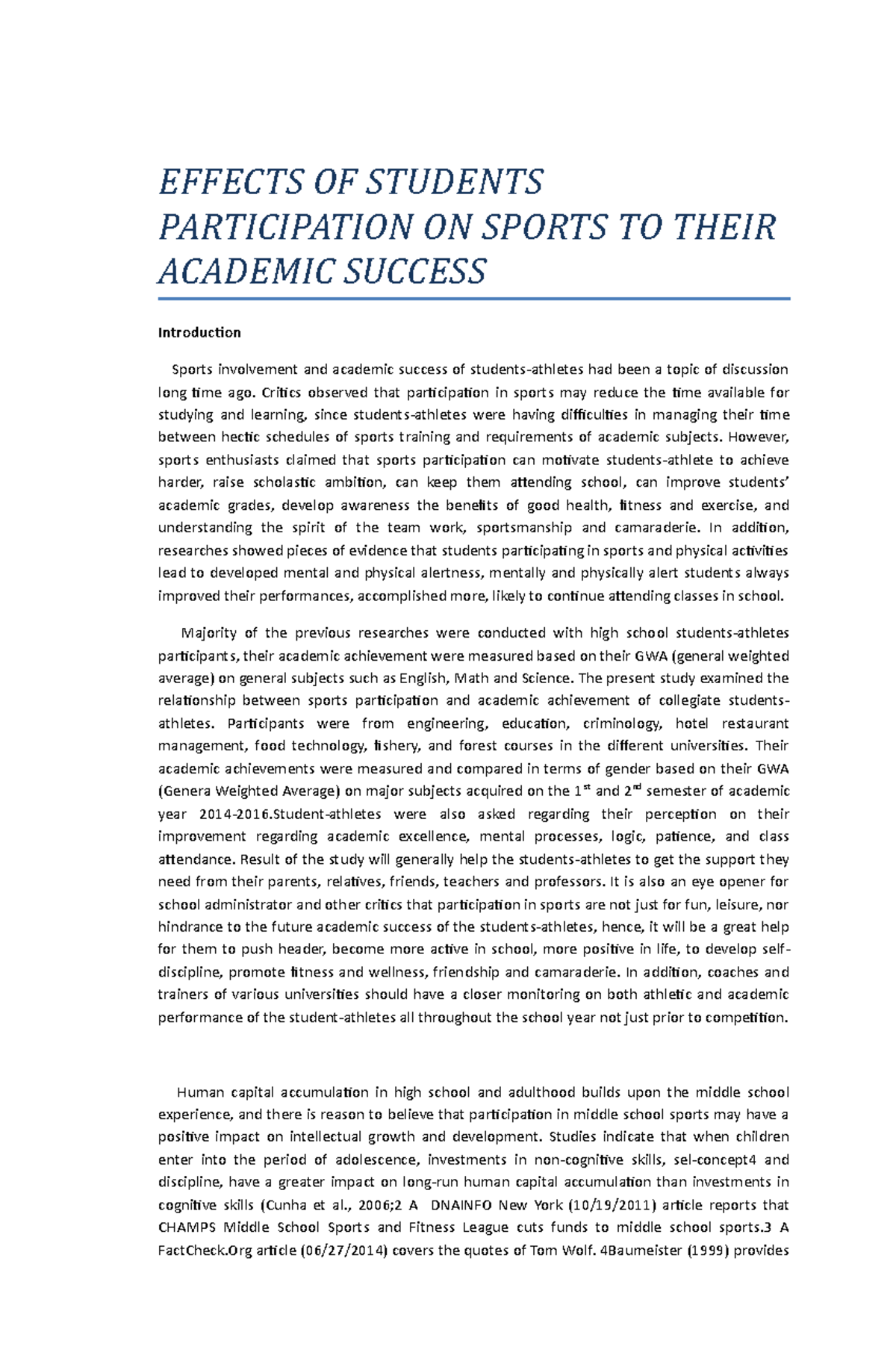 Effects OF Students Participation ON Sports TO Their Academic Success ...