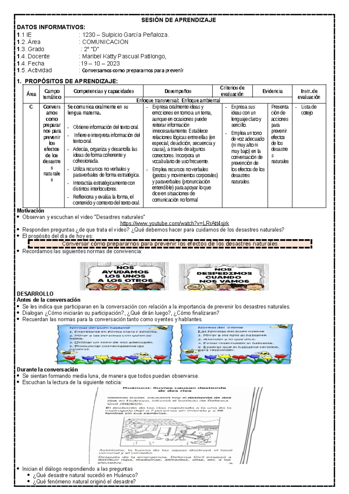 Sesión DE 16 - sesion 16 - SESIÓN DE APRENDIZAJE DATOS INFORMATIVOS: 1 ...
