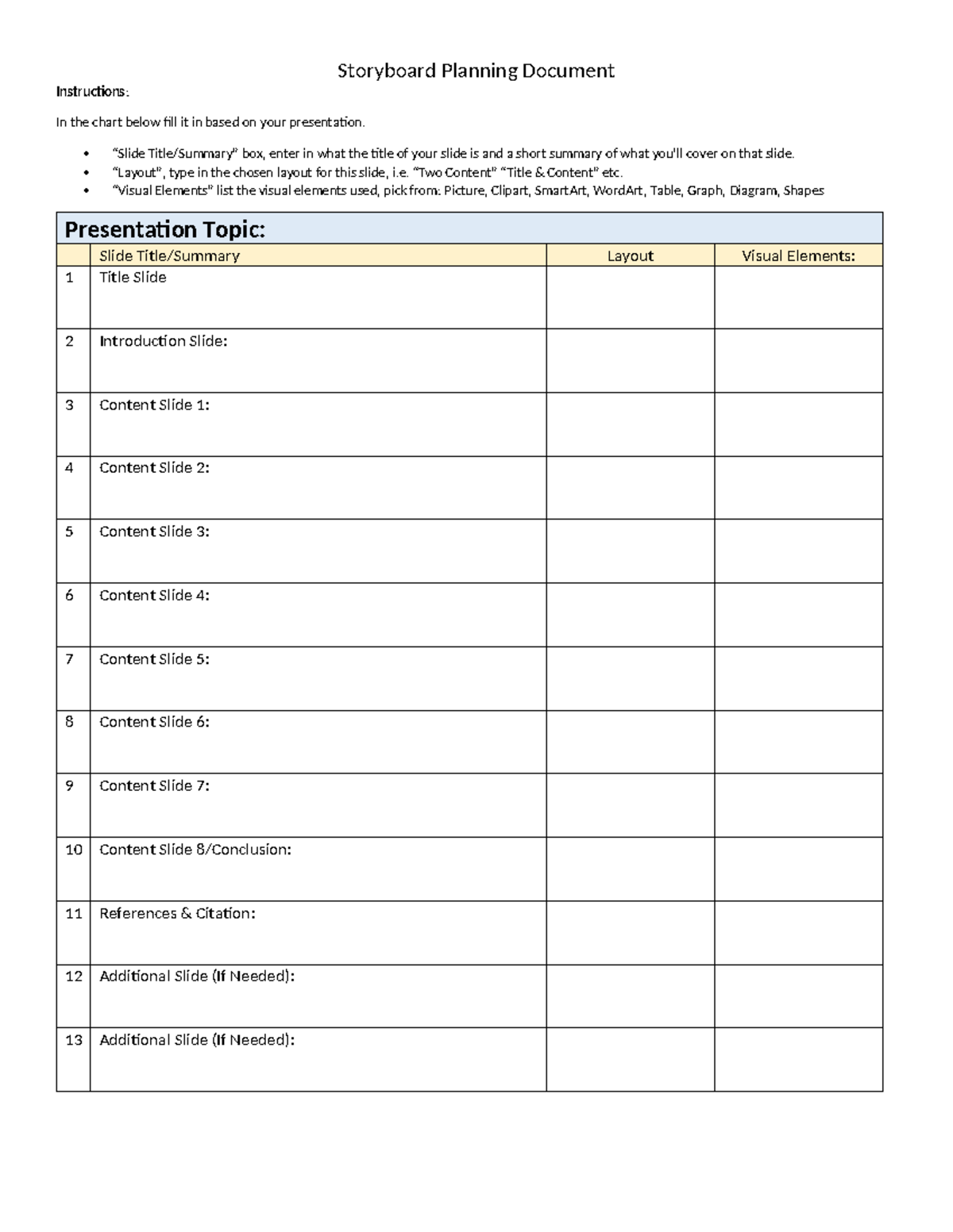 Lesson 5-Storyboard Template - Storyboard Planning Document ...