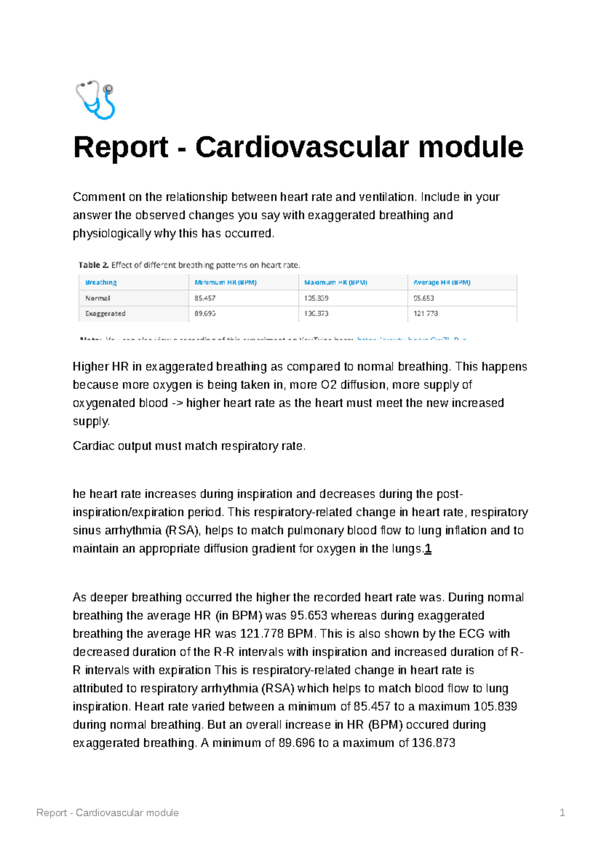 PHSI2007 Lecture PRAC Analysis Cardio - 6 Report - Cardiovascular ...