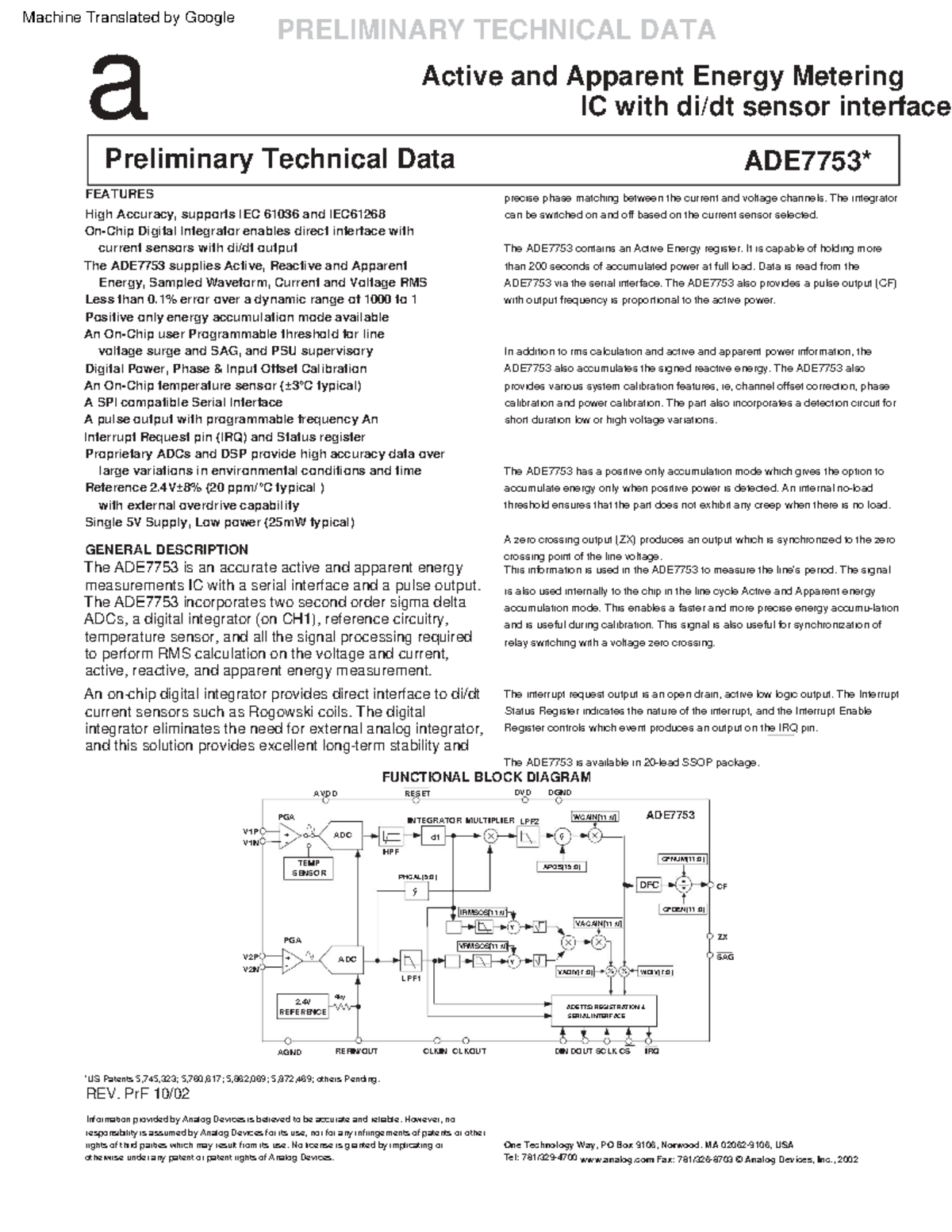ADE7753 - nah - V2P - + ADE7753 SERIAL INTERFACE REGISTRATION & AVDD ...