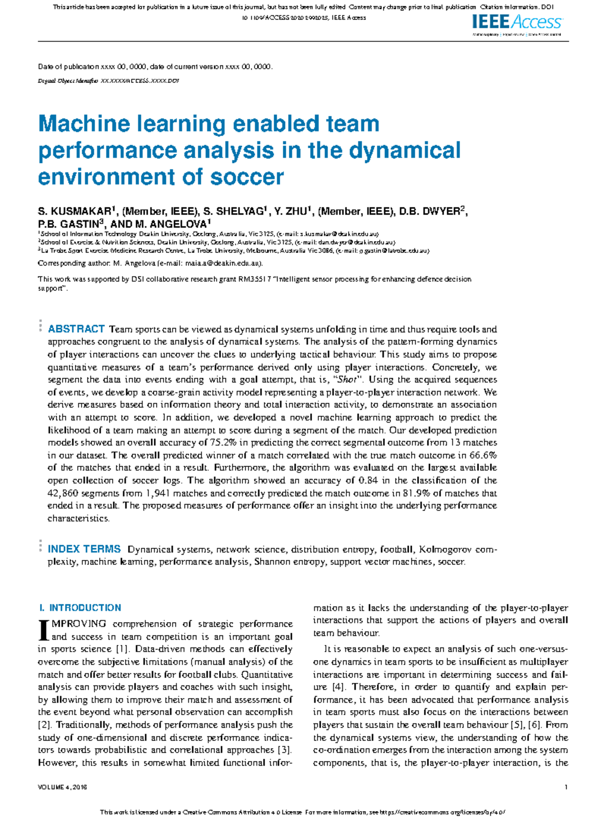 Machine Learning Enabled Team Performance Analysis - 10.1109/ACCESS.2020, IEEE Access Date of ...