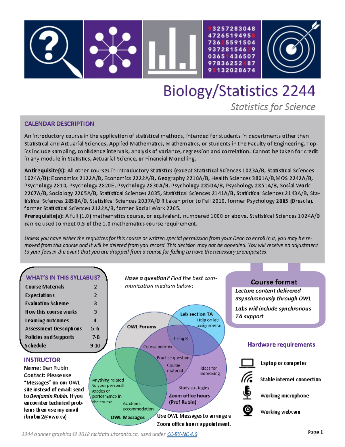 Bio Statistics 2044 Course Outline - Page ϭ INSTRUCTOR Naŵe: BeŶ RuďiŶ ...