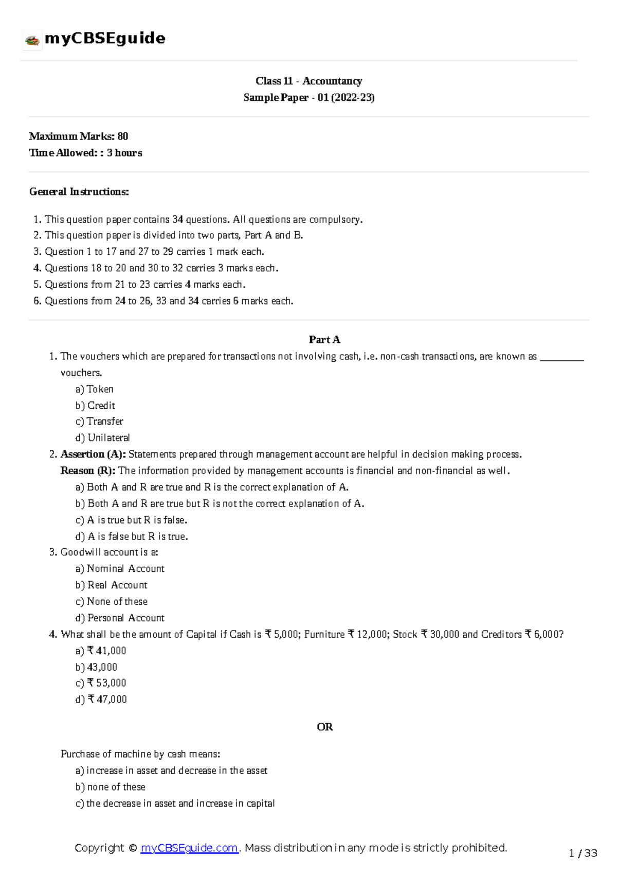 Class 11TH Account Sample Paper (2022-2023) - Class 11 - Accountancy ...