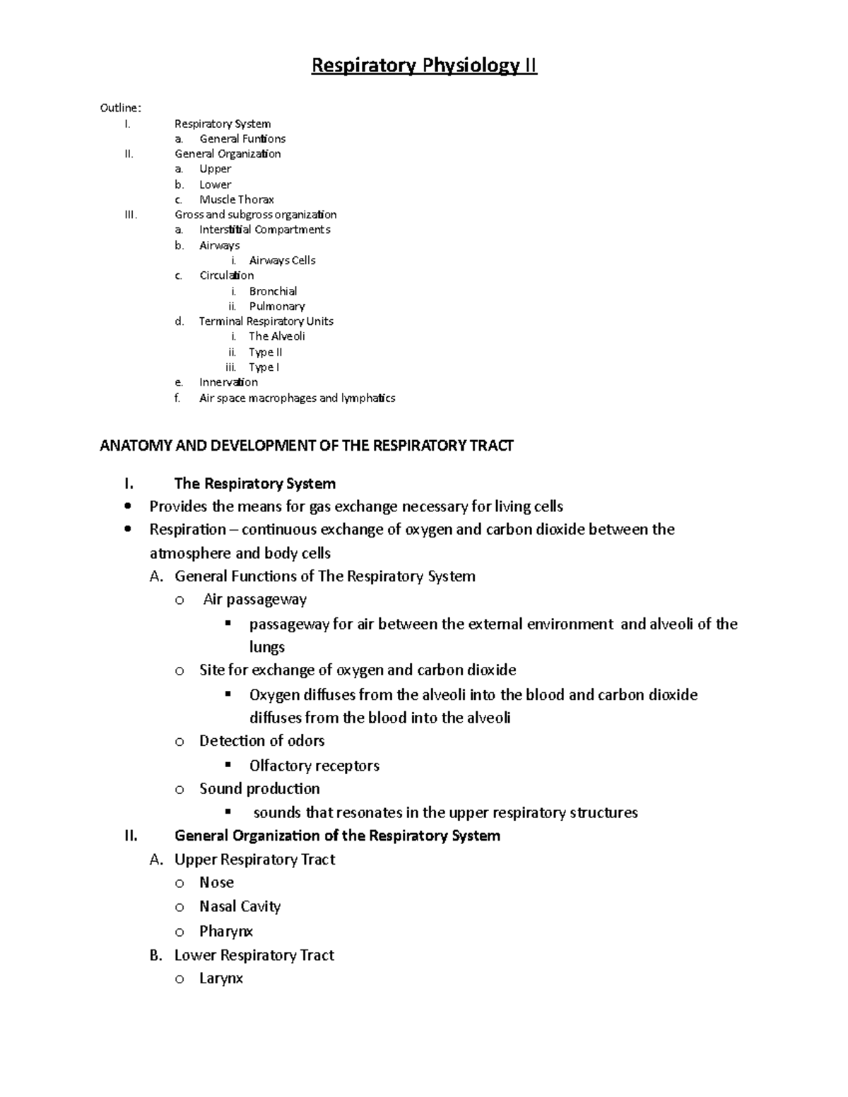 PHY 10 22 2020 Respiratory Physiology PART II Outline - Outline: I ...