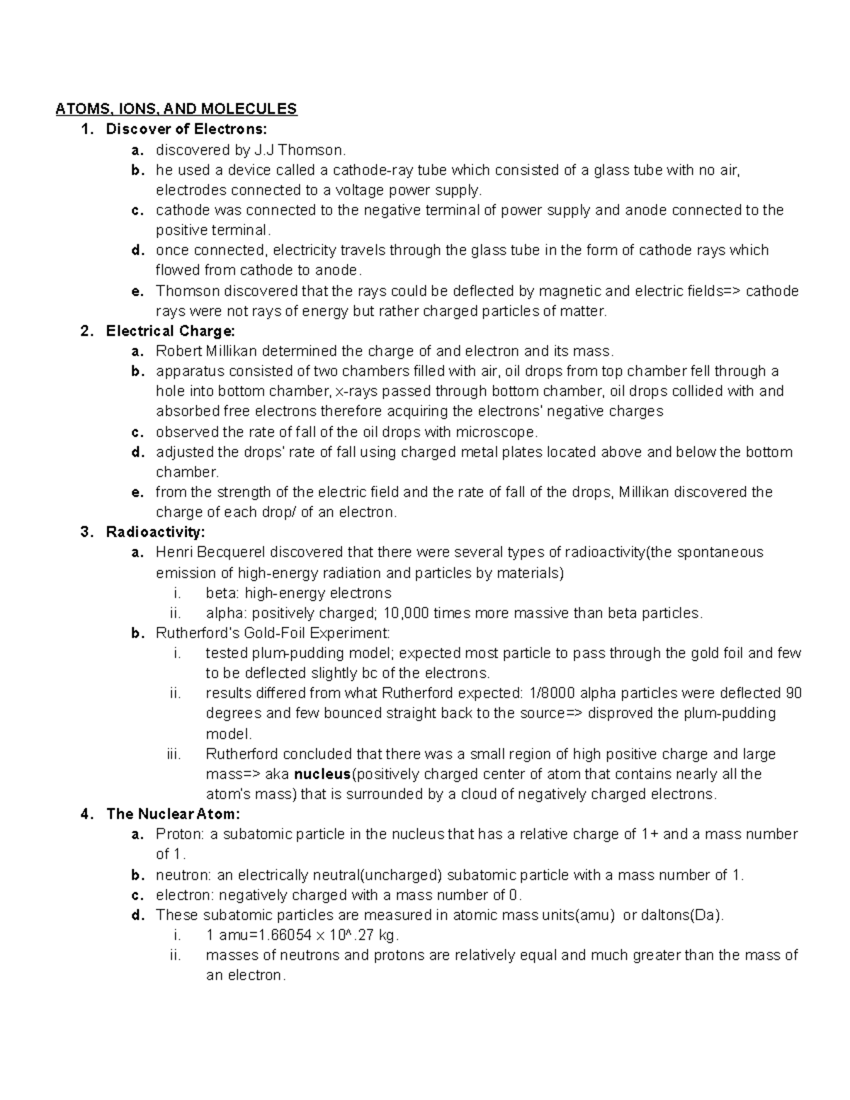 Lecture notes, lecture 2 - Atoms, ions, and molecules - ATOMS, IONS ...