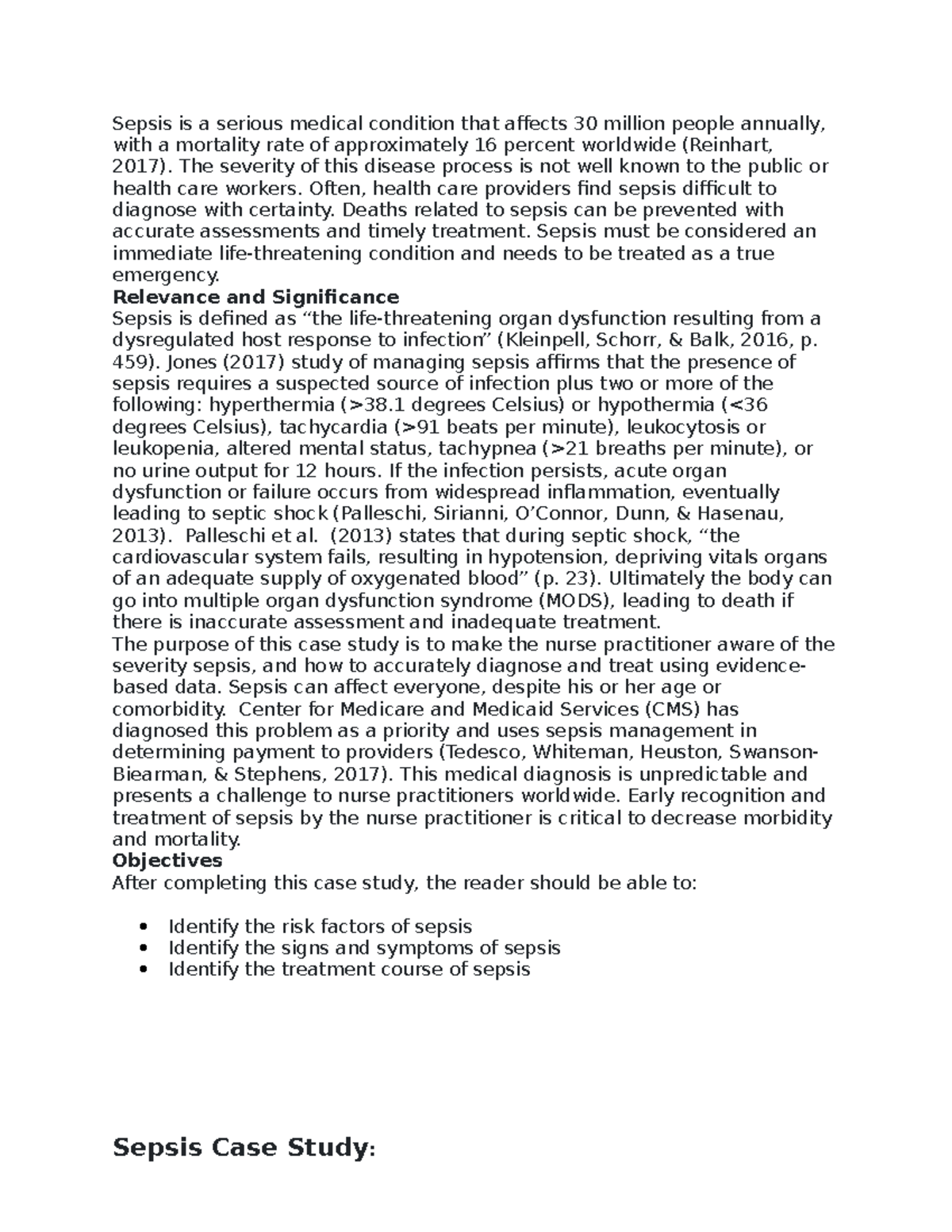 Sepsis case study - calculations - Sepsis is a serious medical ...