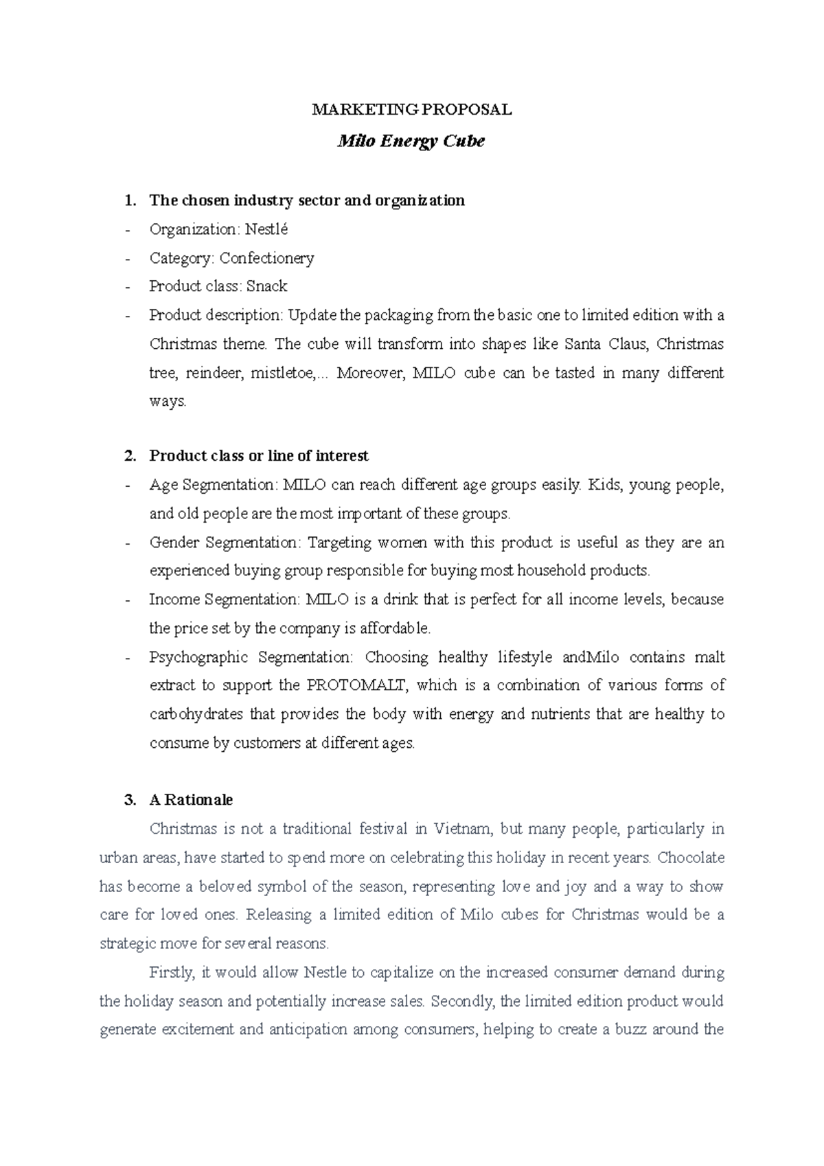 Group 2 Proposal - MARKETING PROPOSAL Milo Energy Cube The chosen ...