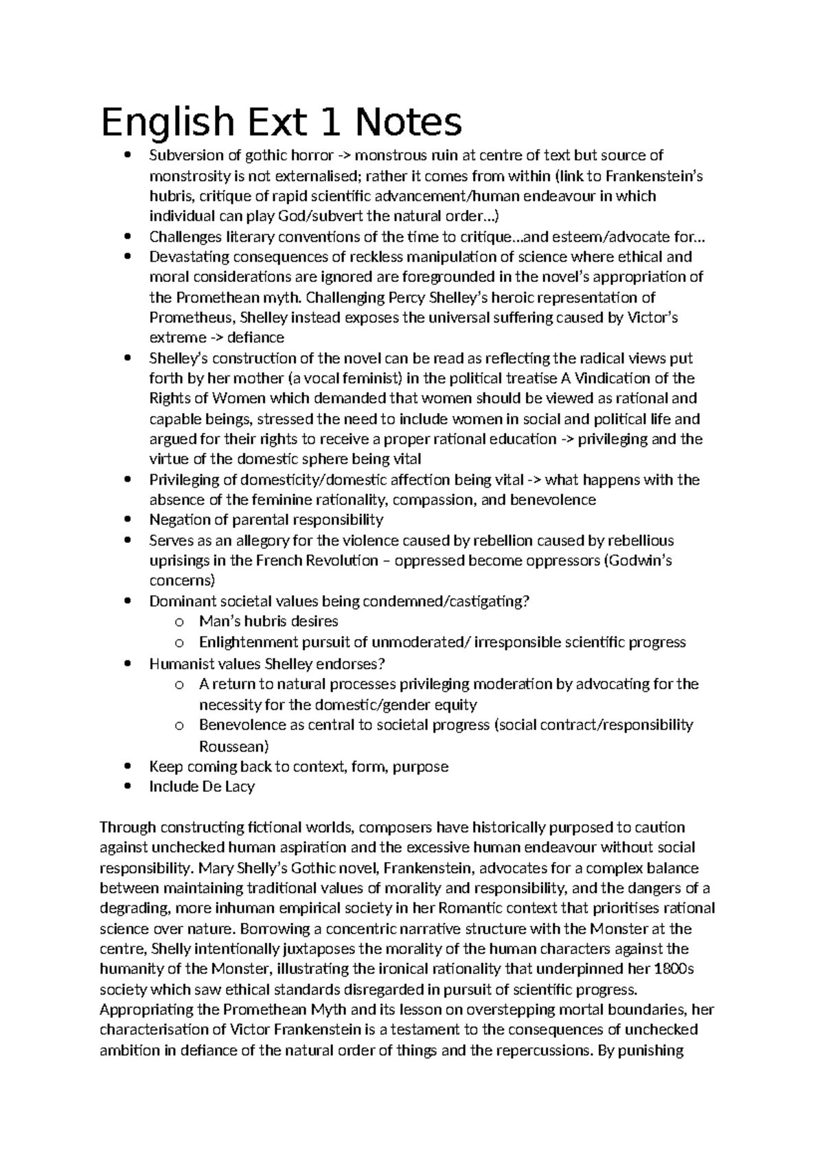 English Ext 1 Notes - English Ext 1 Notes Subversion of gothic horror ...