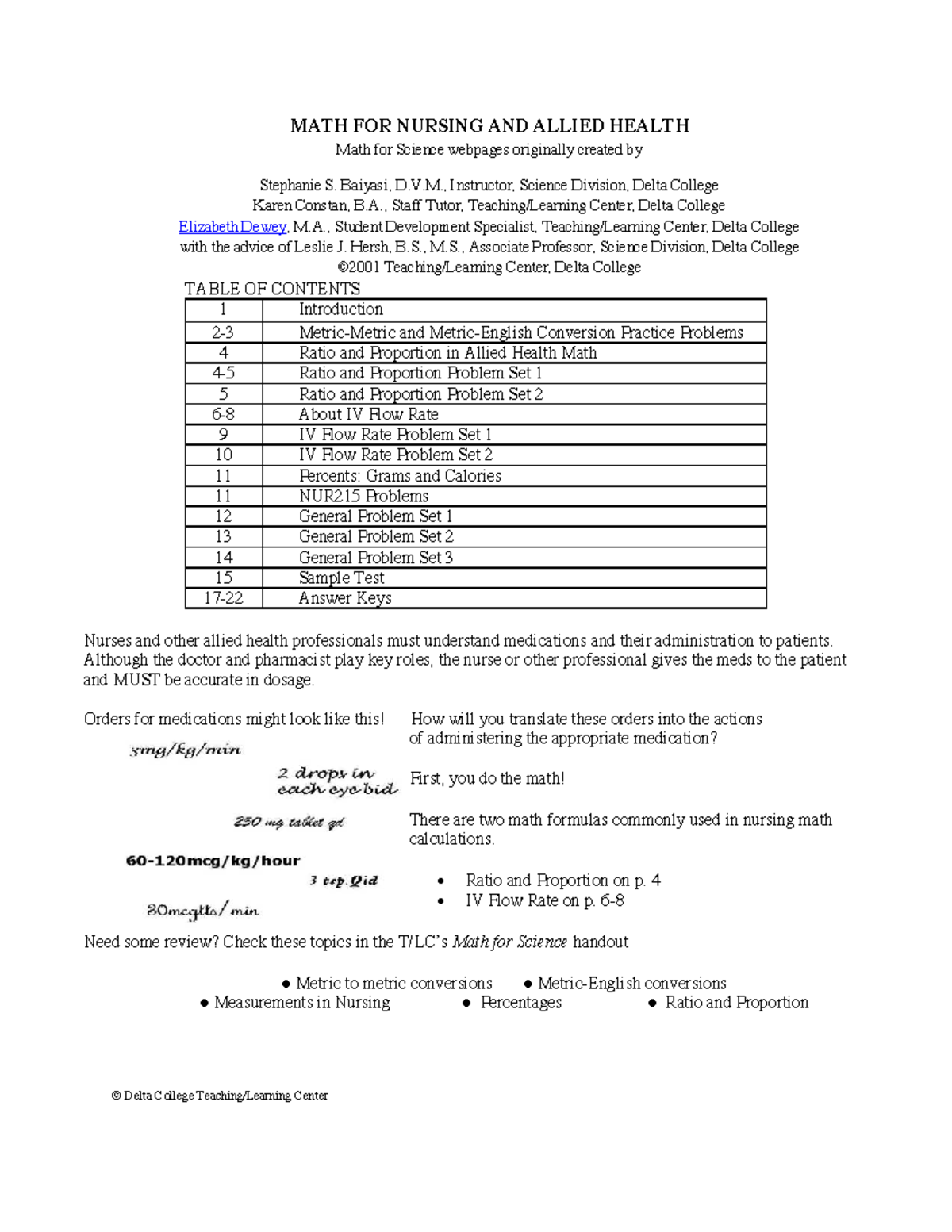 Med-Math-Practice 2 - math notes - 1 MATH FOR NURSING AND ALLIED HEALTH ...