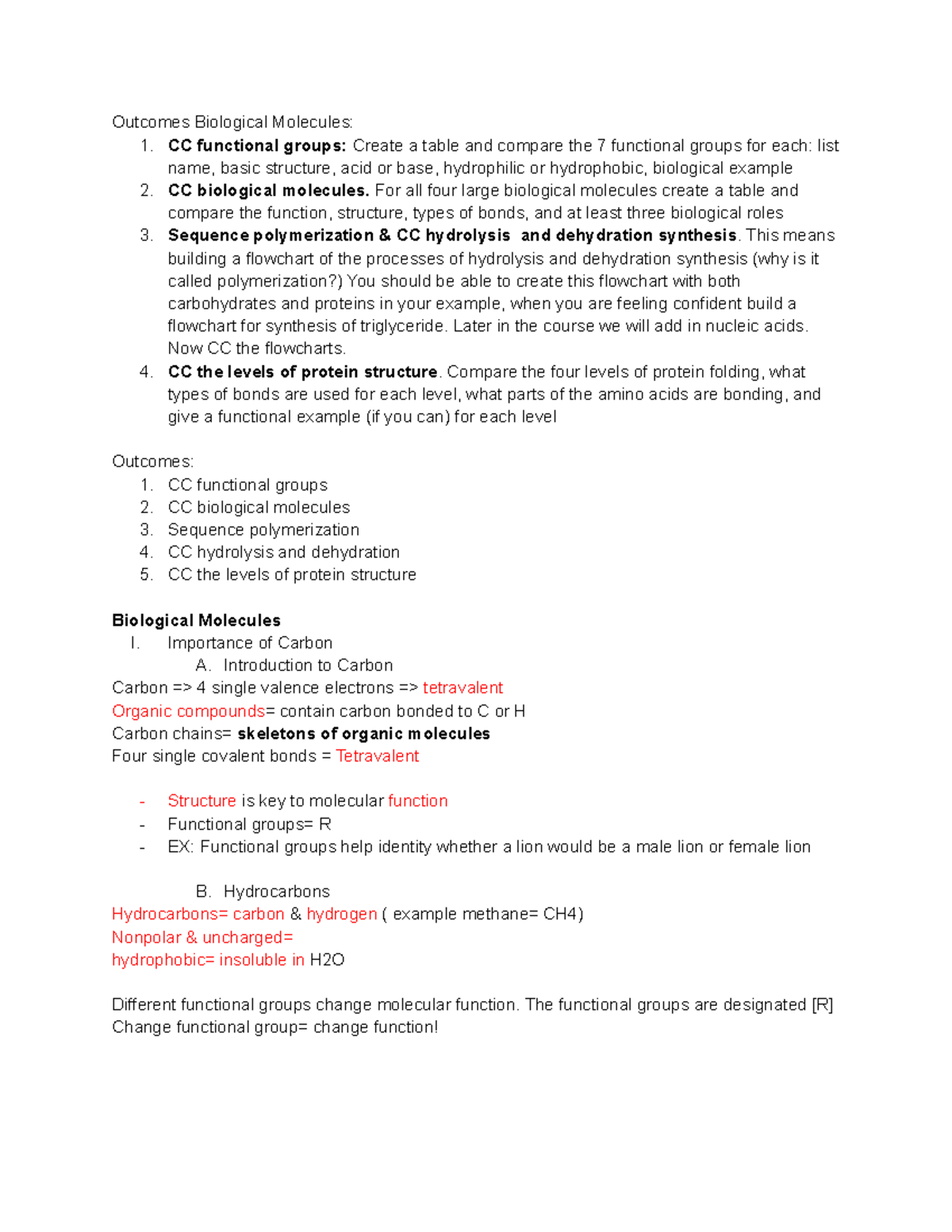 Biological Molecules - CC functional groups: Create a table and compare ...