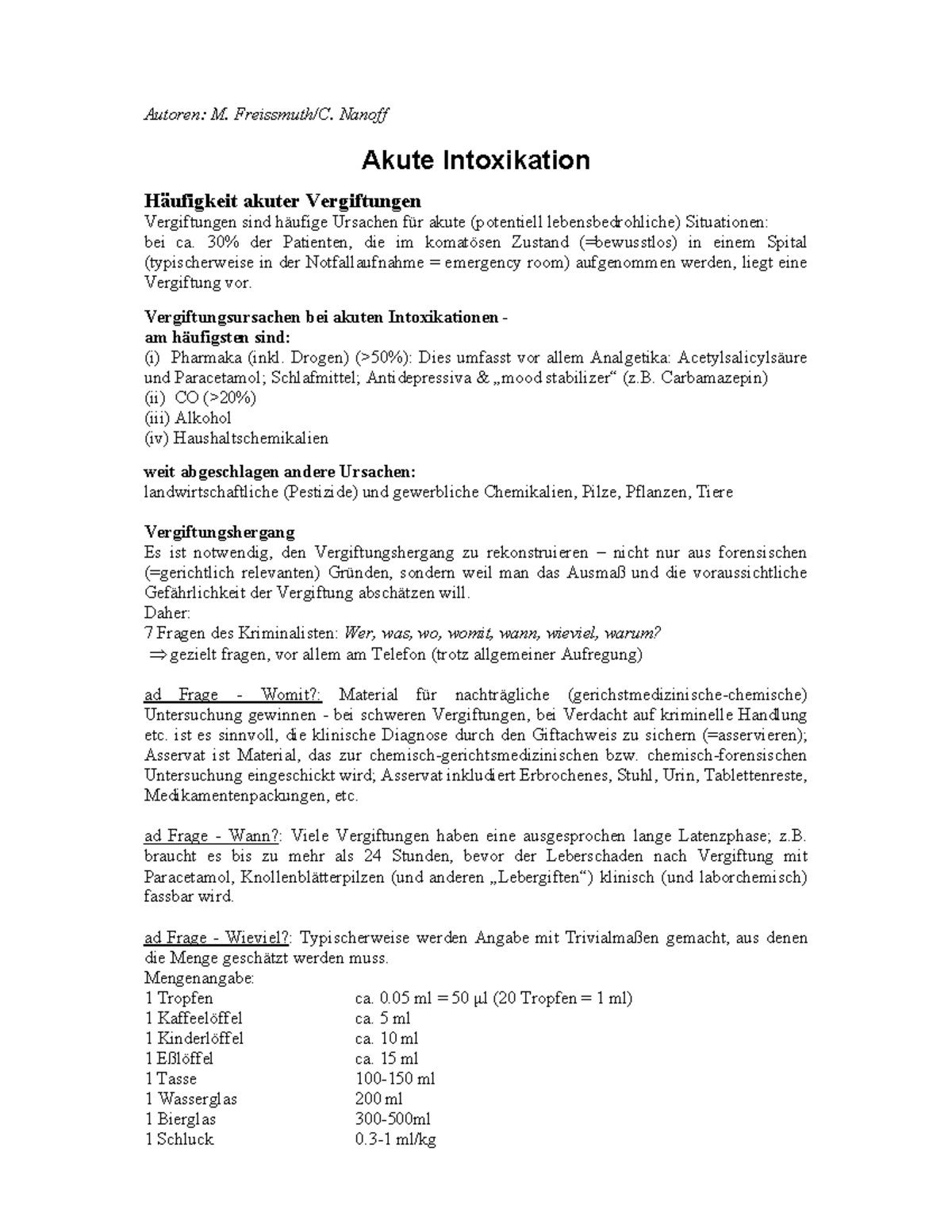 Akute Intoxikation - Block 9 — Krankheit, Manifestation und Wahrnehmung ...