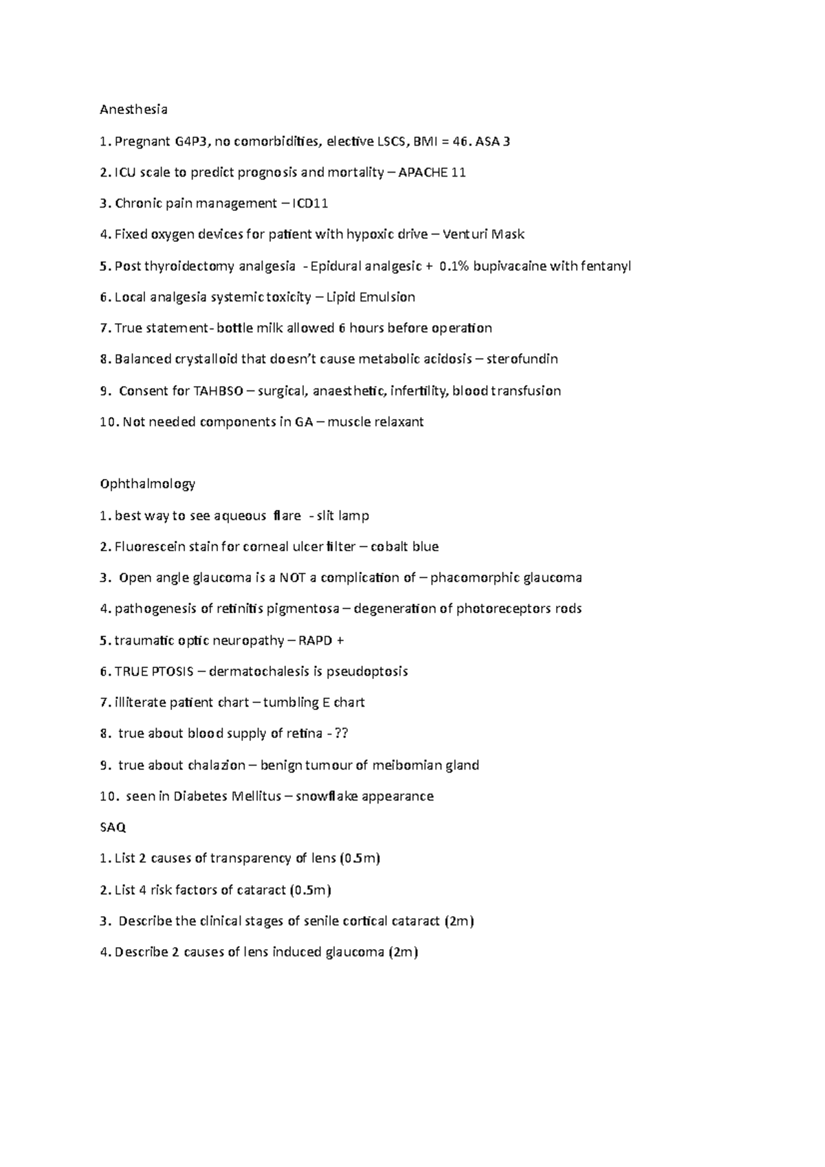 B22 CA1 for ENT, Opthal, Anae - Anesthesia Pregnant G4P3, no ...