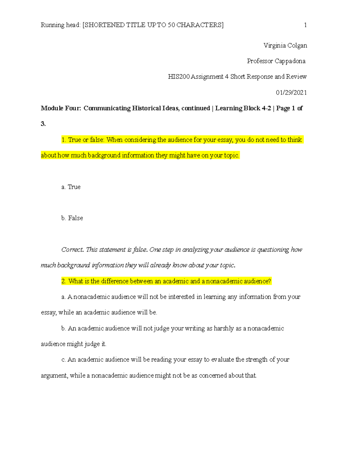 4.2 Module Four Short Responses Assignment 4 - Running head: [SHORTENED ...