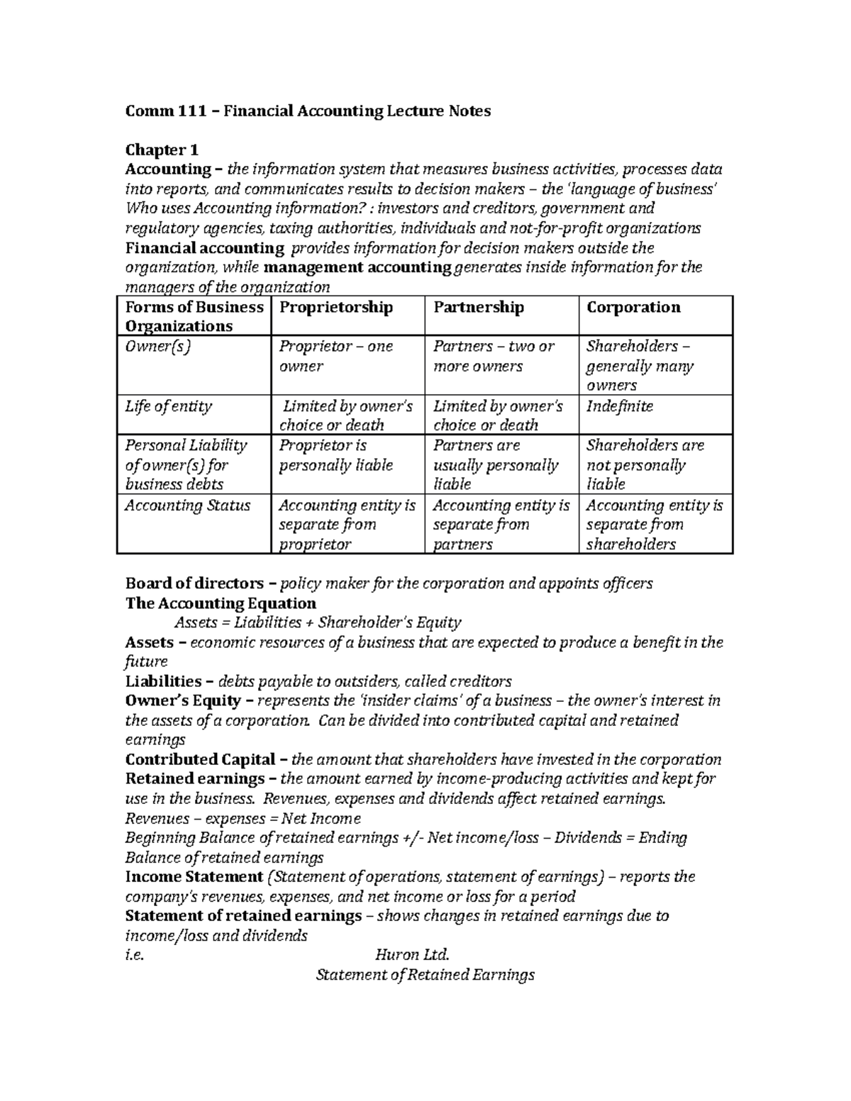 Lecture notes, all lectures - Comm Financial Accounting Lecture Notes ...