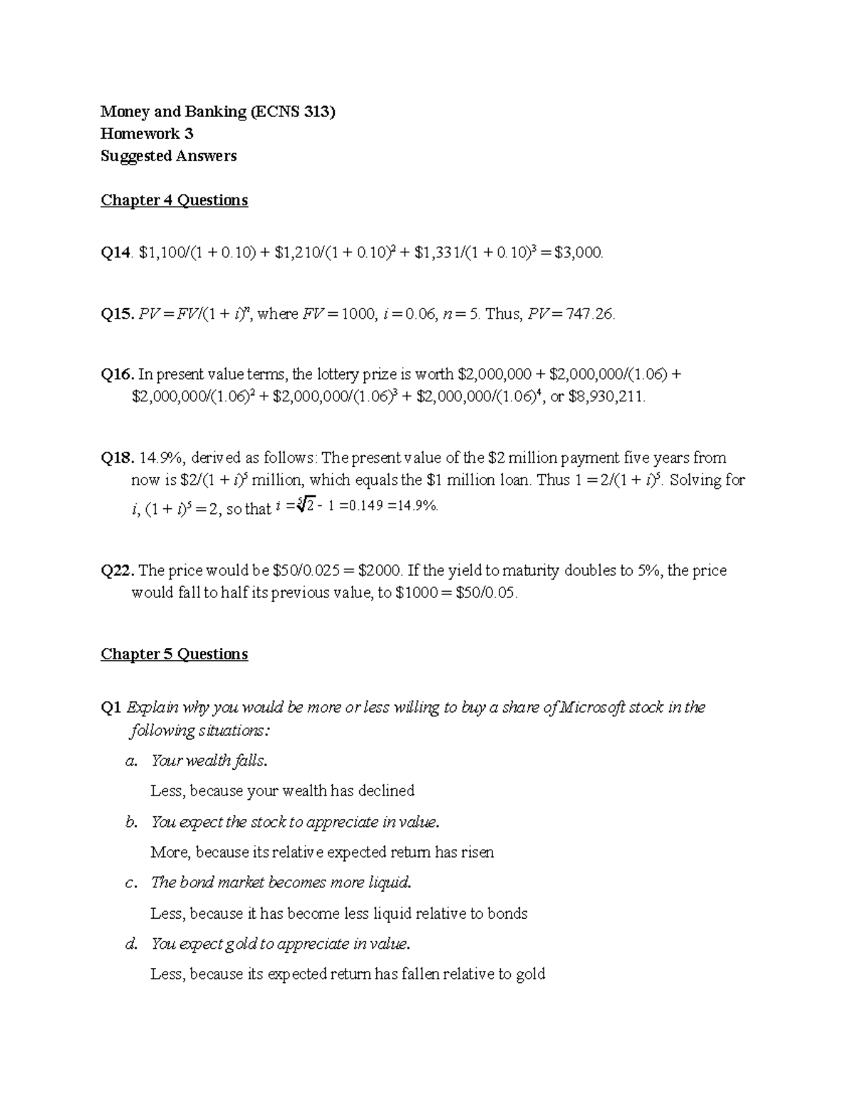 ECNS 313 HW3 Suggested answers - Money and Banking (ECNS 313) Homework 3 Suggested Answers ...