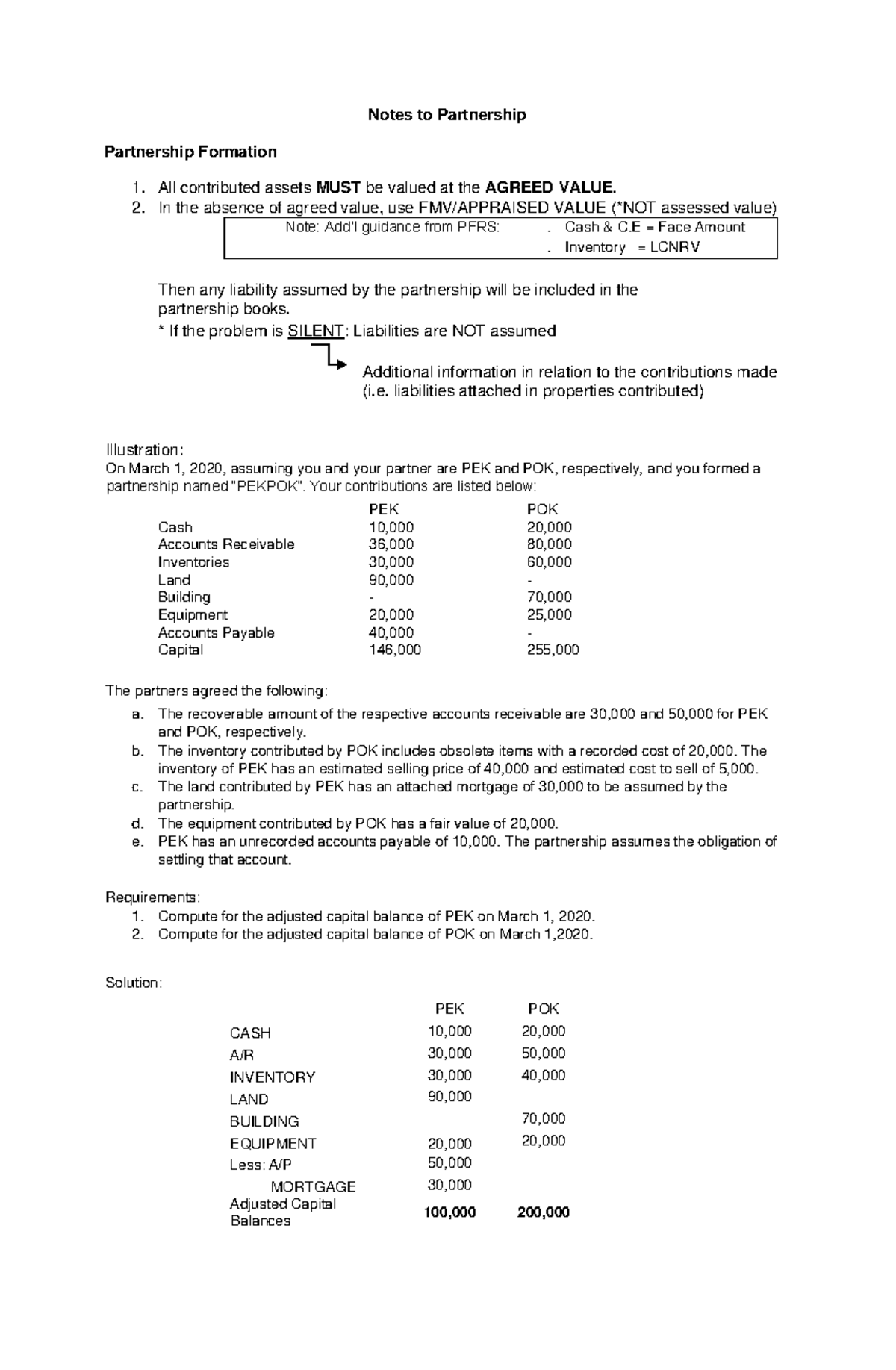 Notes on Partnership Formation to Dissolution - Notes to Partnership ...