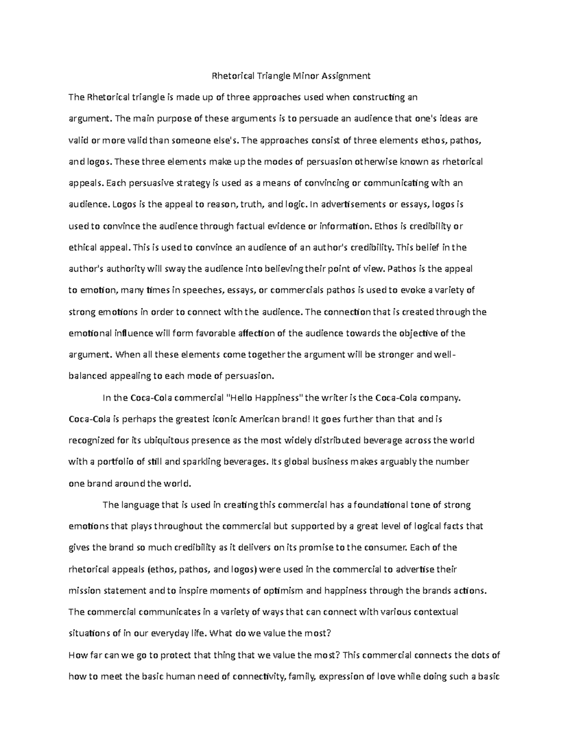 Rhetorical Triangle Minor Assignment - The main purpose of these ...
