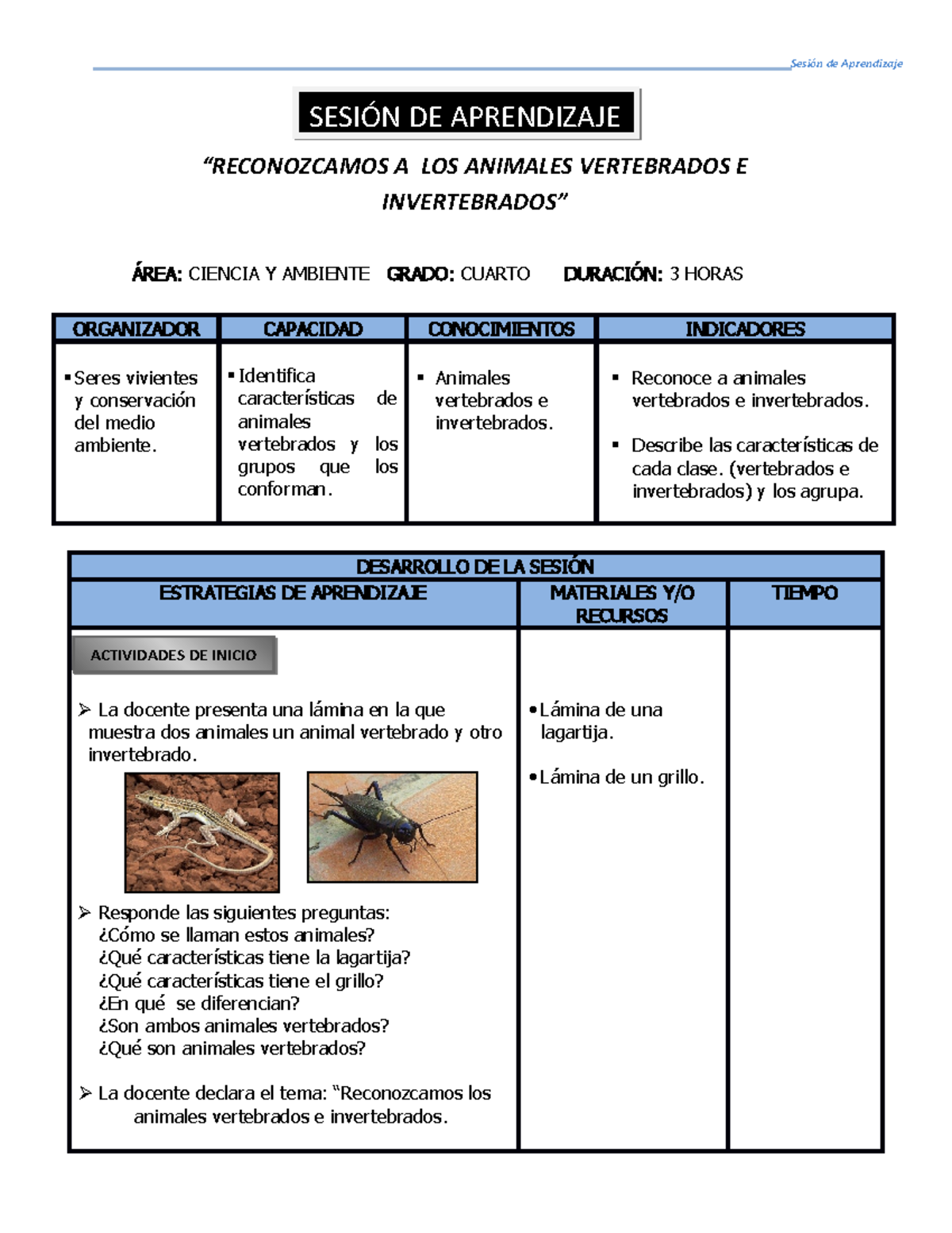 105272245 Sesion DE Aprendizaje LOS Animales - Sesión de Aprendizaje “RECONOZCAMOS A LOS ...