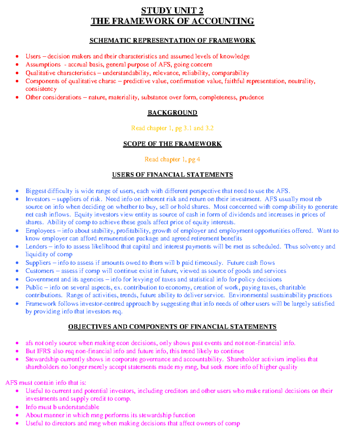 Notes SU 2 - The Framework of Accounting - STUDY UNIT 2 THE FRAMEWORK ...