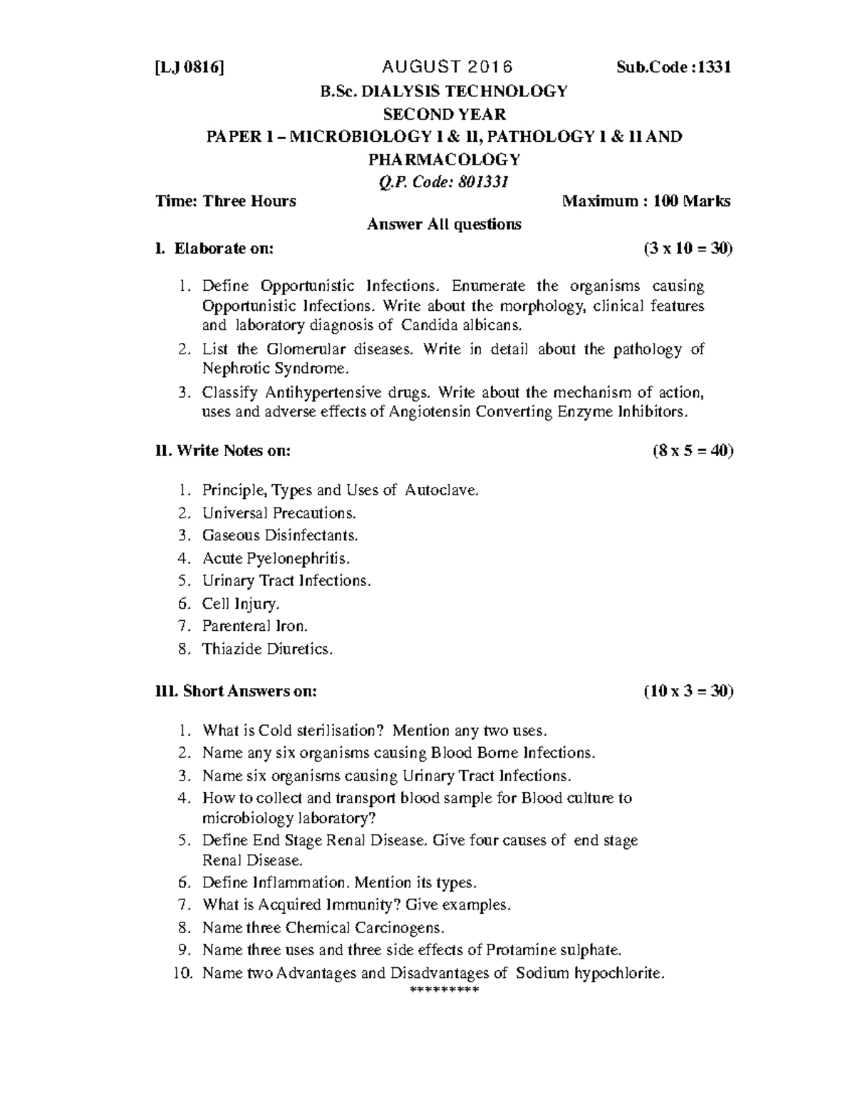 801331 LJ - [LJ 0816] AUGUST 2016 Sub : B. DIALYSIS TECHNOLOGY SECOND ...